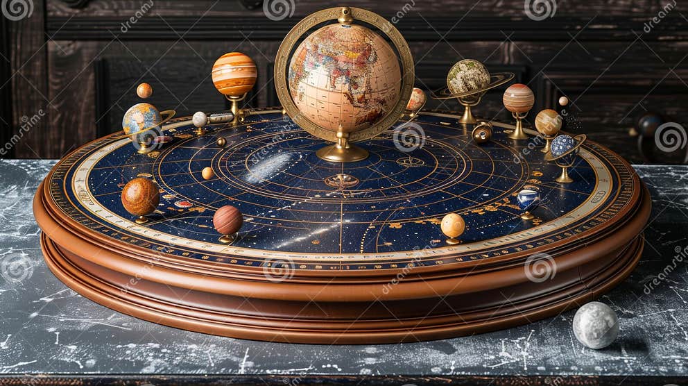 Model of the Solar System Displayed on an Ornate Wooden Base with ...