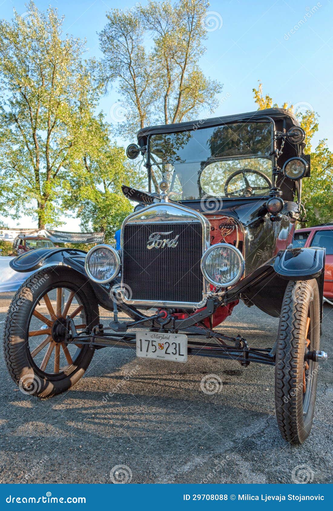 Old 1912 Ford Model T Open Runabout Roadster On A Red Carpet. Font View ...