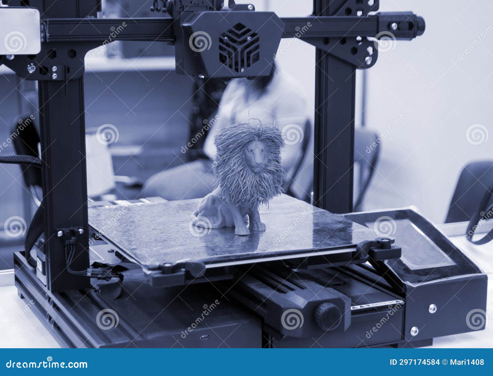 Model Toy Lion Printed 3D Printer Melted Plastic Blue Color Desktop 3D ...