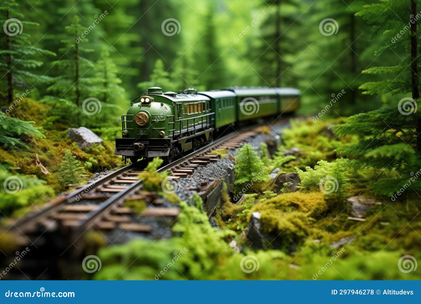 Model Train Moving through Tiny Forest Scenery Stock Photo - Image of ...