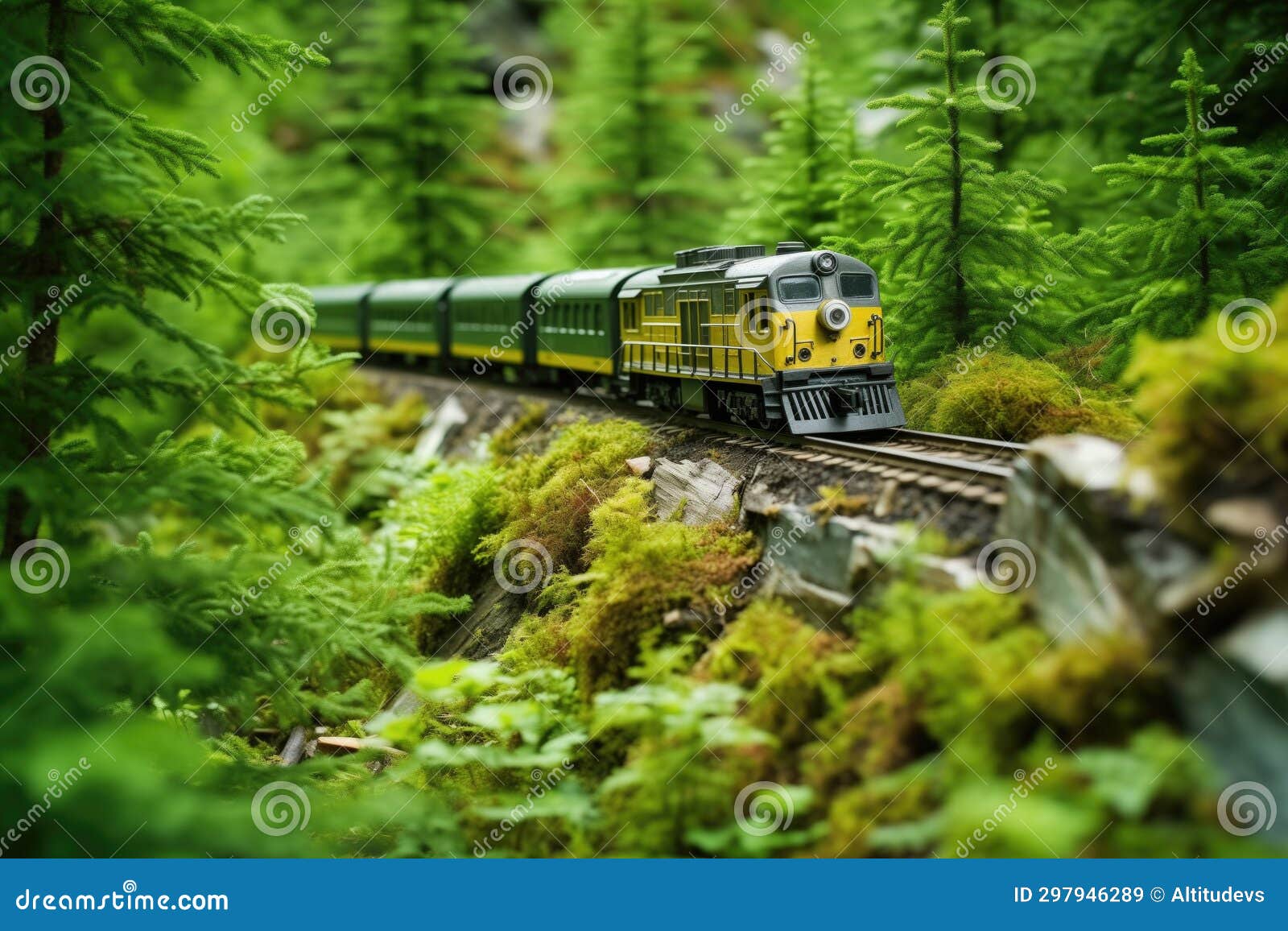 Model Train Moving through Tiny Forest Scenery Stock Image - Image of ...