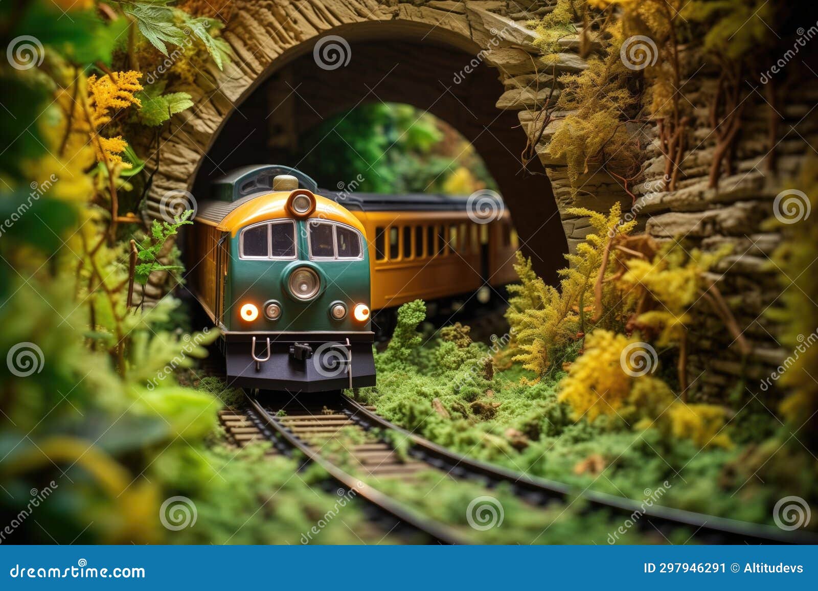 Model Train Passing through a Handmade Tiny Tunnel Stock Image - Image ...