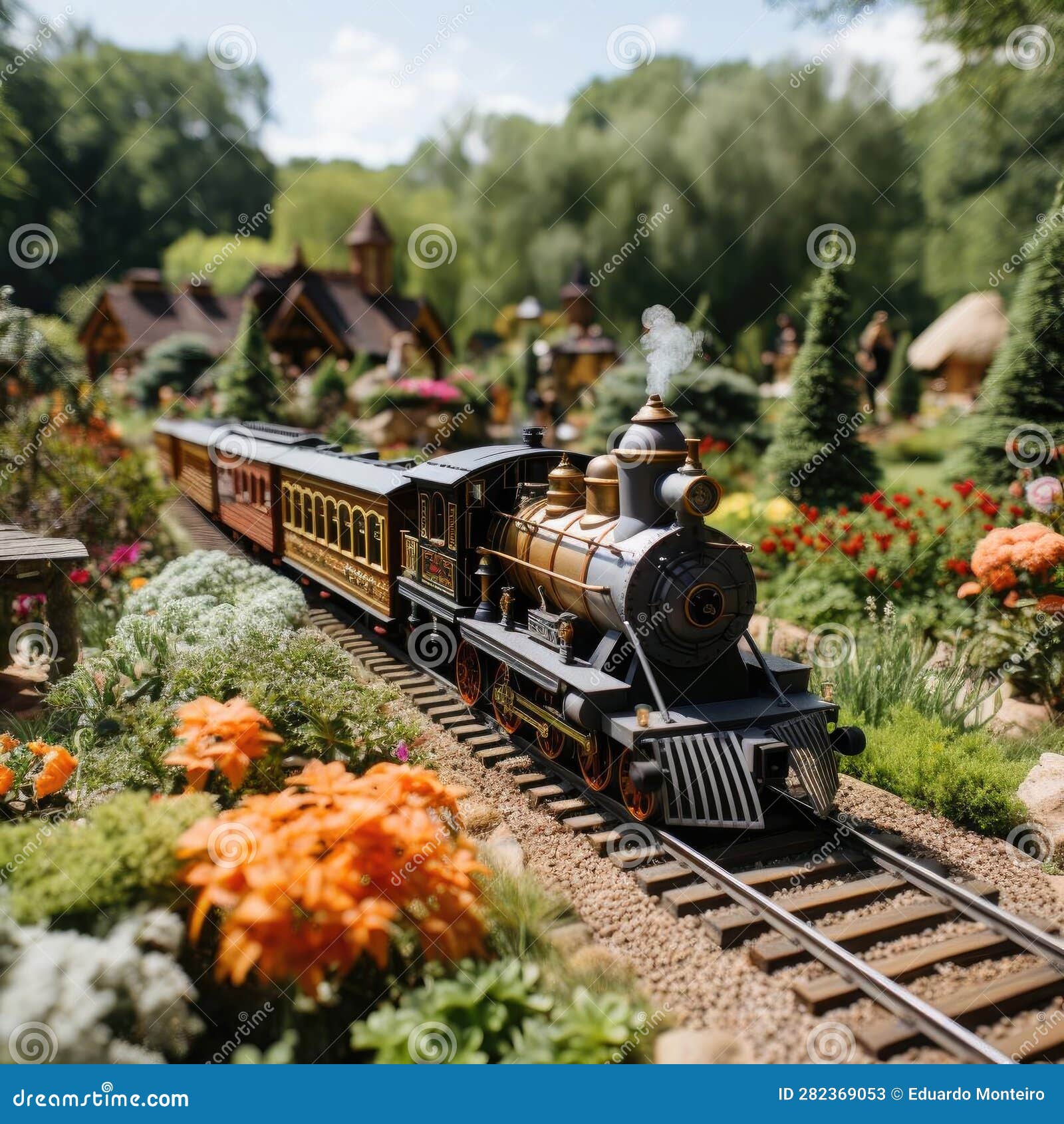 Model Train Set with Detailed Miniature Buildings Stock Illustration ...