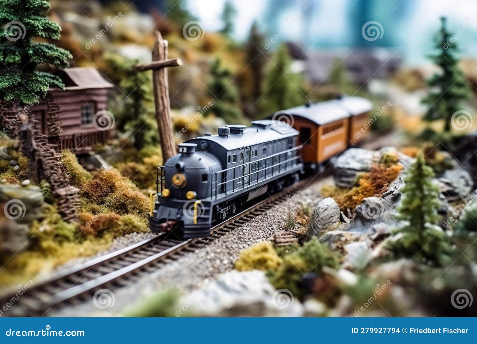 A Model Train on a Track Near a Small Building. Generative AI Image ...