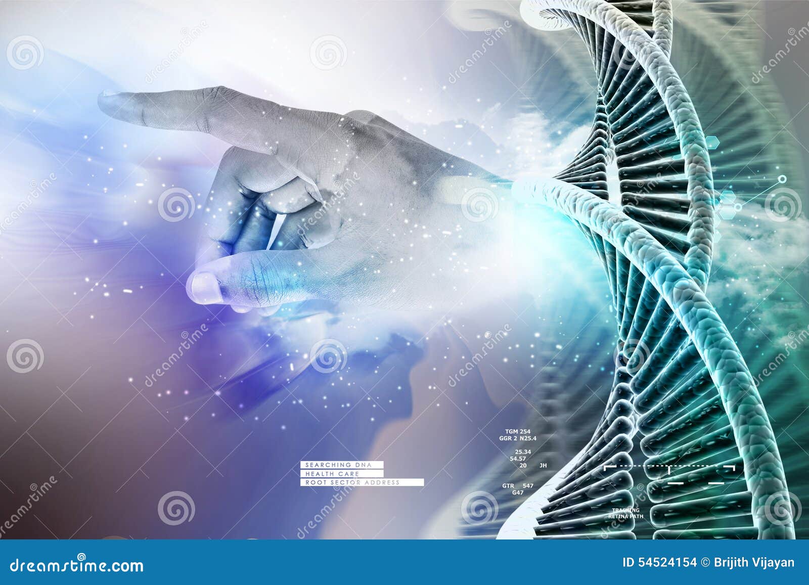 Model of Twisted Chrome DNA Chain and Hand Stock Illustration ...