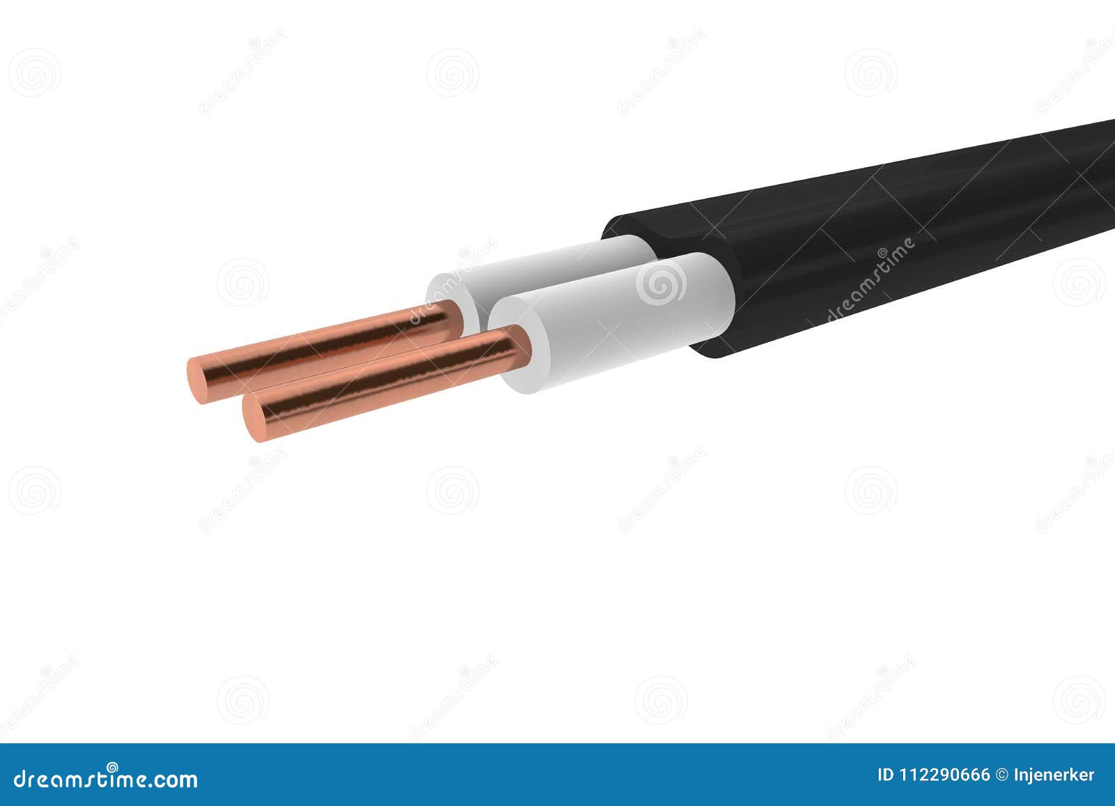 Model of a Two-core Copper Cable in a Rubber Braid on a White Isolated ...