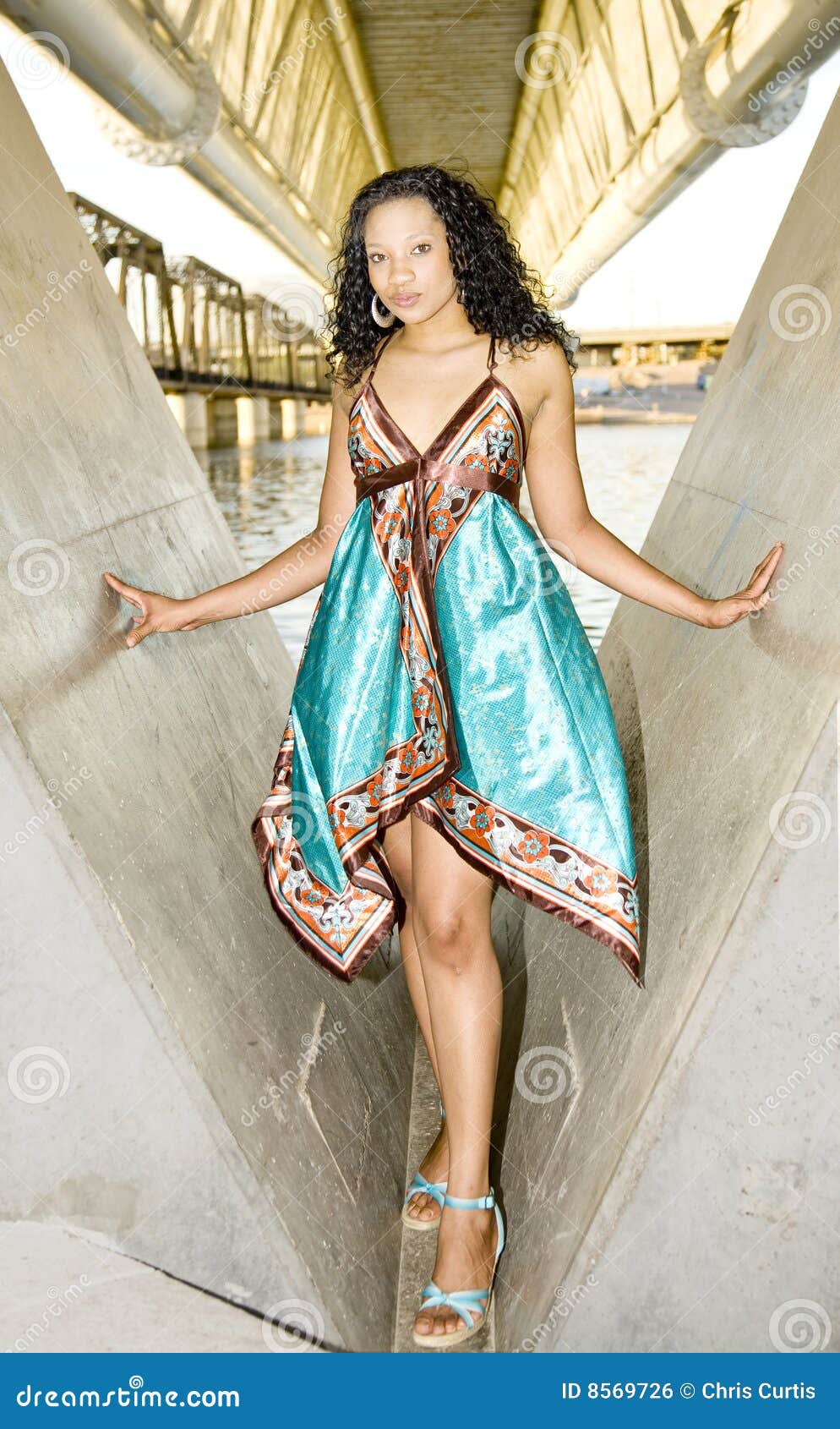 Model in Urban Waterfront Setting Stock Photo - Image of dress, lake ...