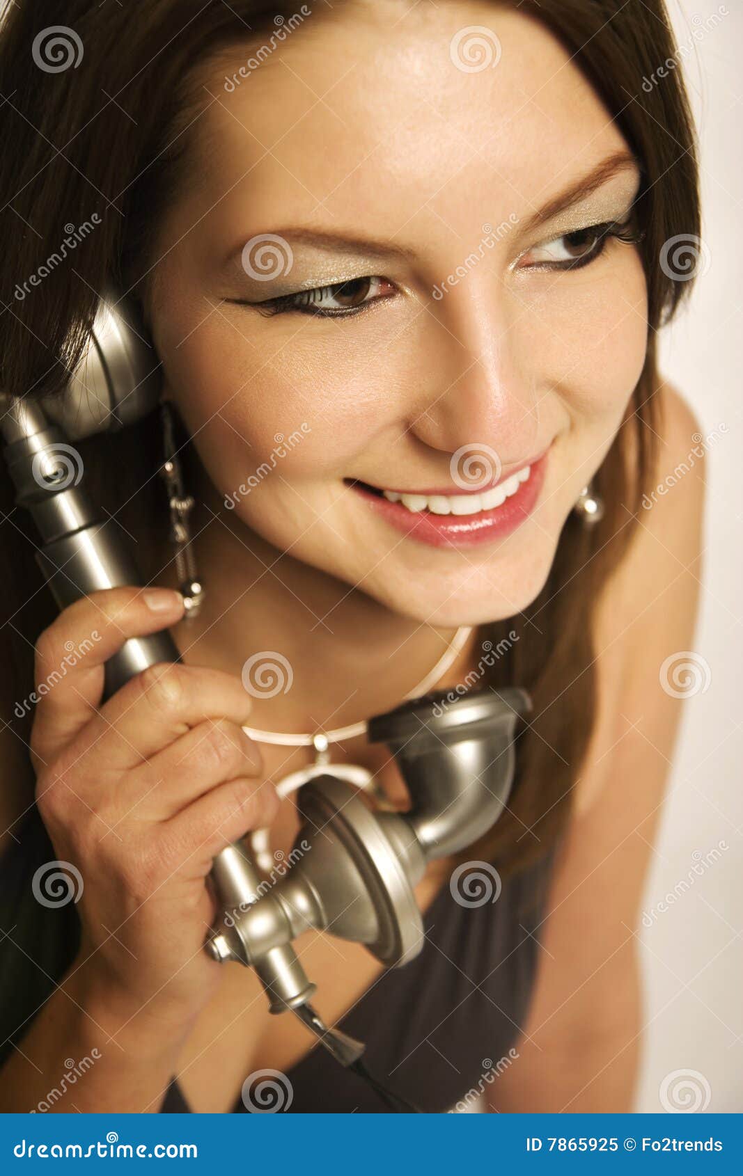 Model with Vintage Telephone Stock Image - Image of happy, happiness ...