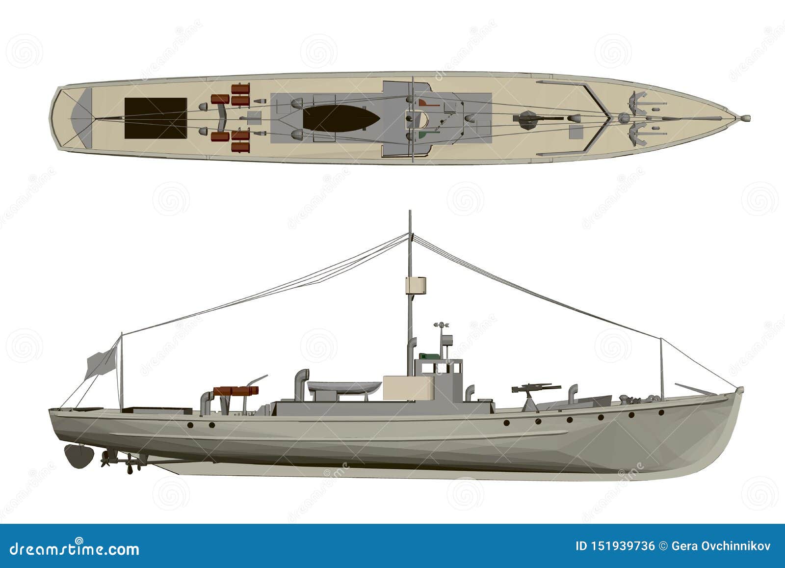 Model Warship. Side View and Top. 3D Stock Vector - Illustration of ...
