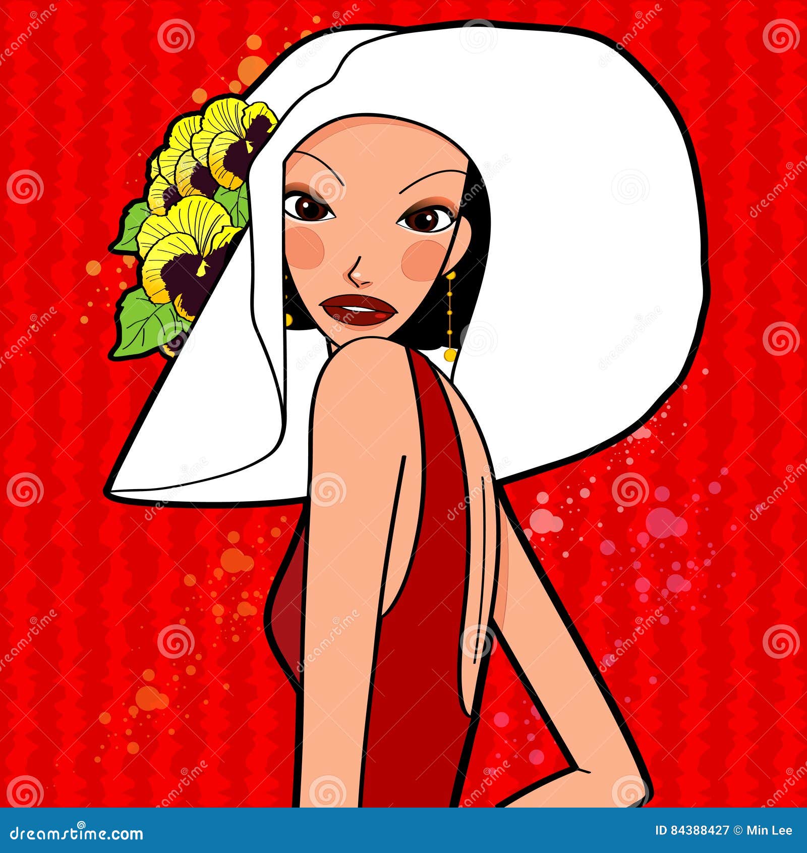 Model wearing big hat stock vector. Illustration of summer - 84388427