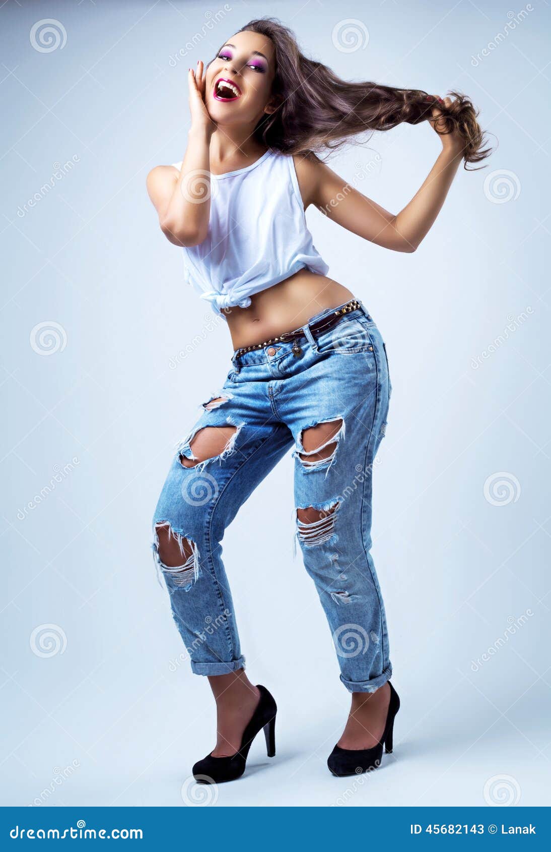 Model wearing jeans stock image. Image of heels, people - 45682143