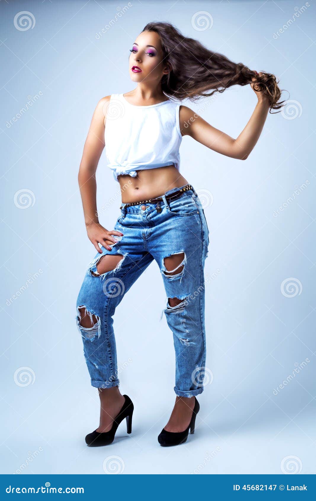 Model wearing jeans stock image. Image of pose, portrait - 45682147