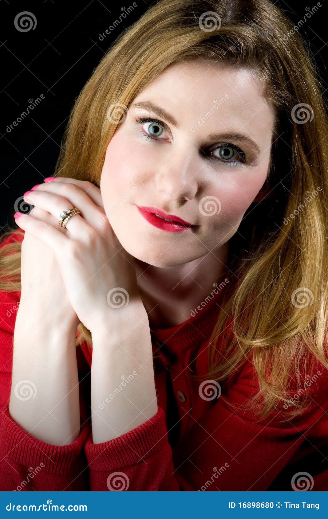 Model wearing red sweater stock photo. Image of makeup - 16898680