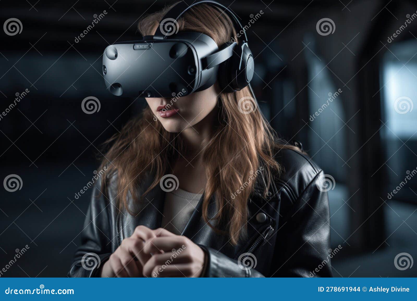 Model Wearing VR Headset Merging with Digital World Ai Generated ...