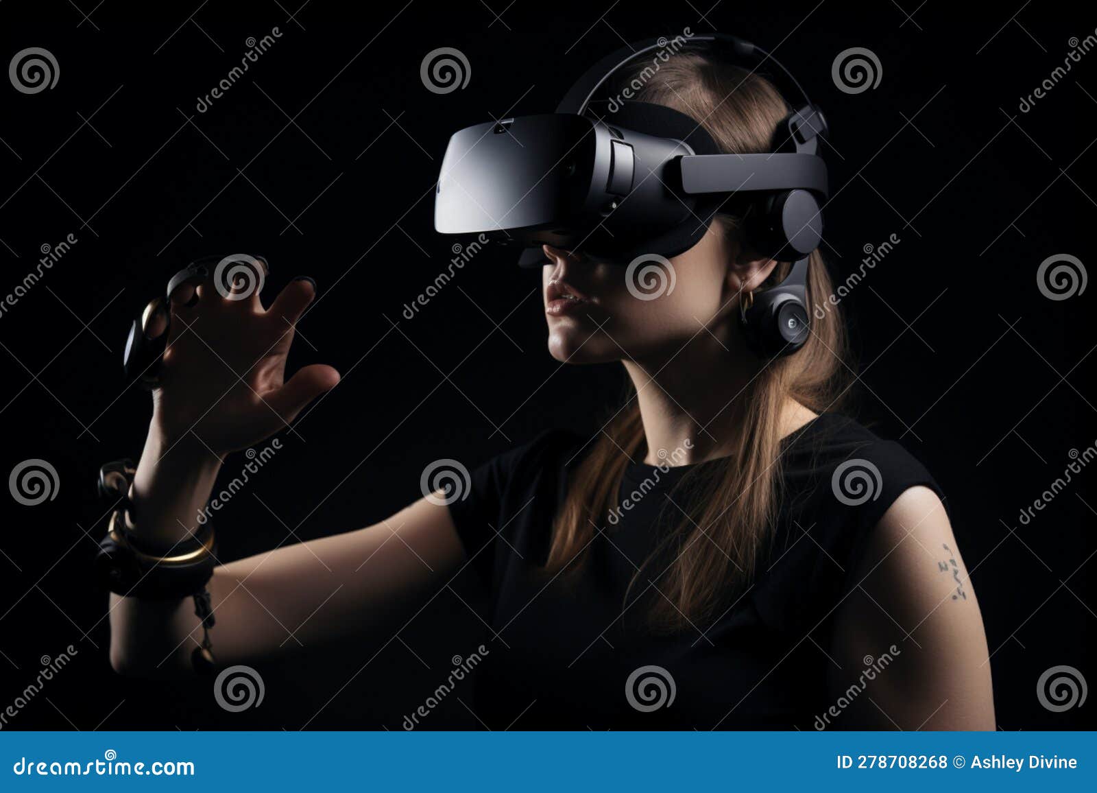 Model Wearing VR Headset Merging with Digital World Ai Generated ...
