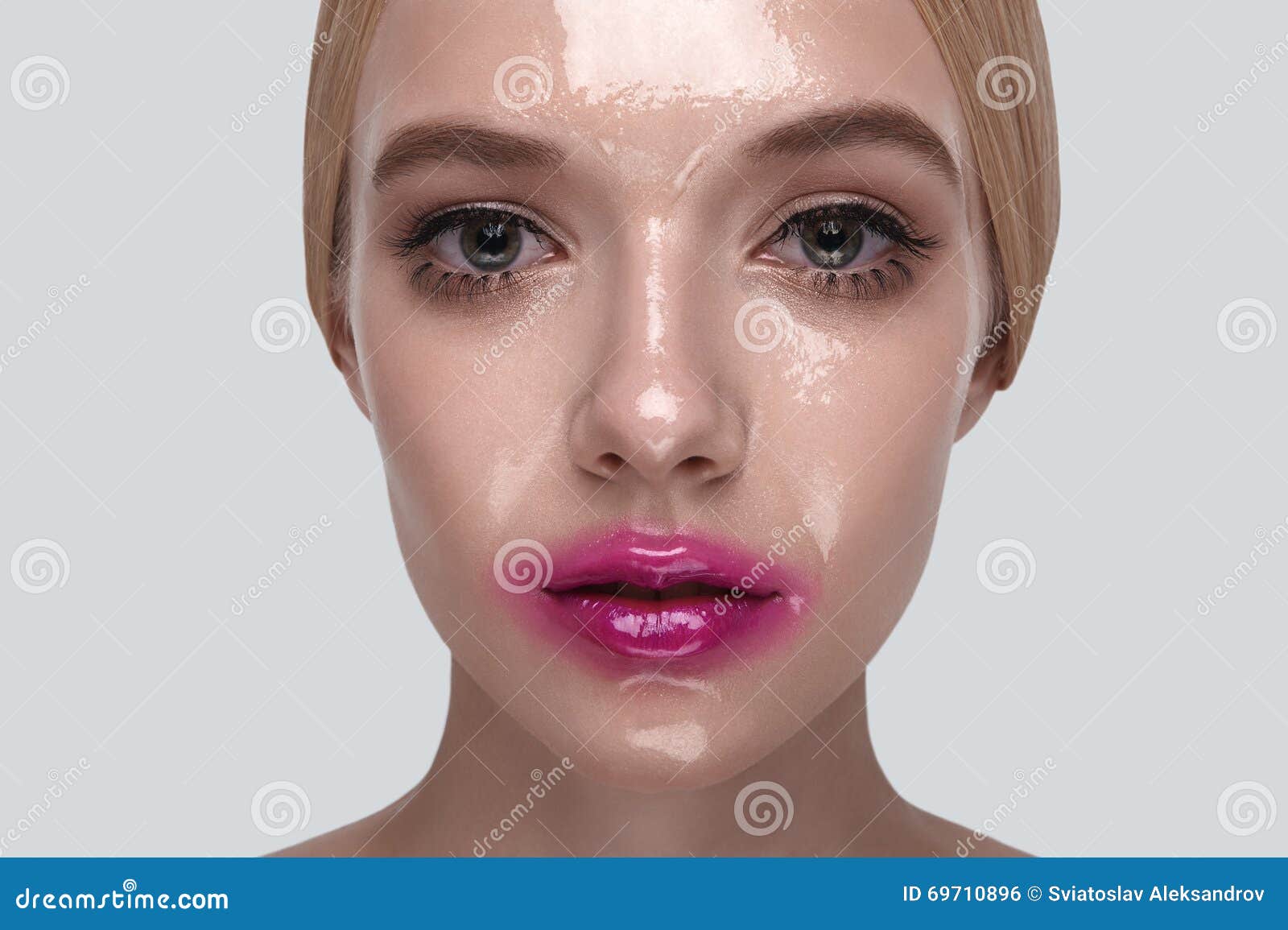 Model with Wet Makeup on Skin Stock Photo - Image of head, beauty: 69710896