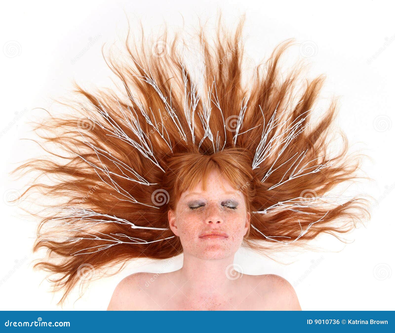 Model with White Twigs in Her Sprawled Out Hair Stock Photo - Image of ...