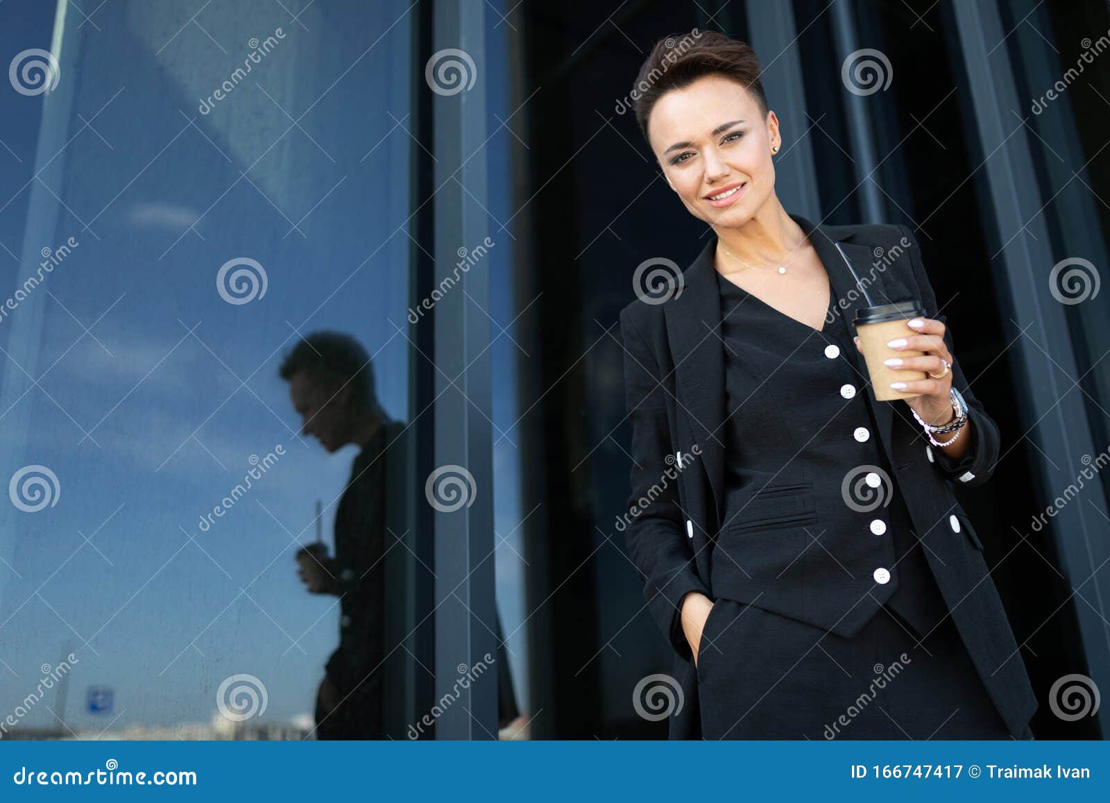 Model Woman Drinks Coffee Outside Stock Image - Image of color ...