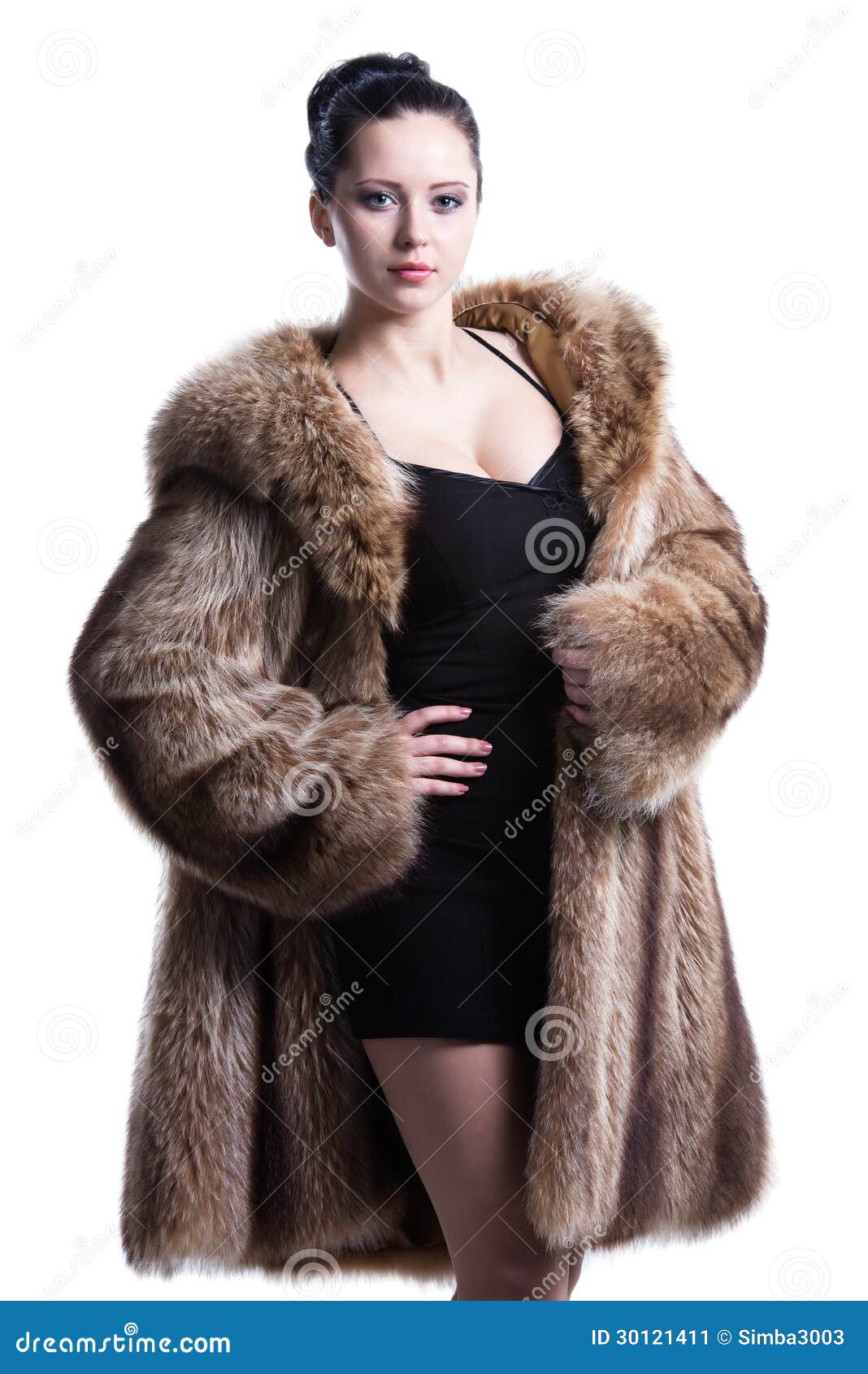 Young Lady Wearing Luxury Winter Fur Coat Stock Image Image Of