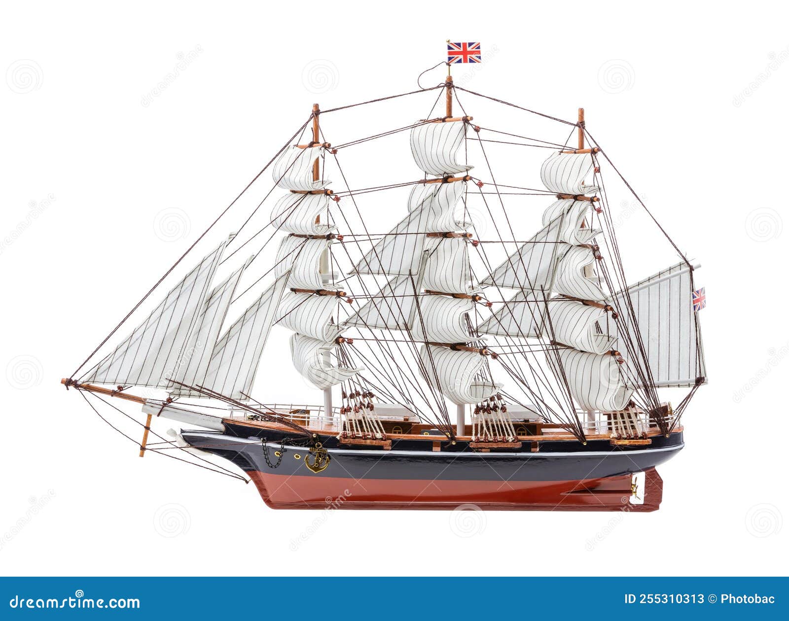 Model of Wooden Frigate Ship on White Background Stock Image - Image of ...