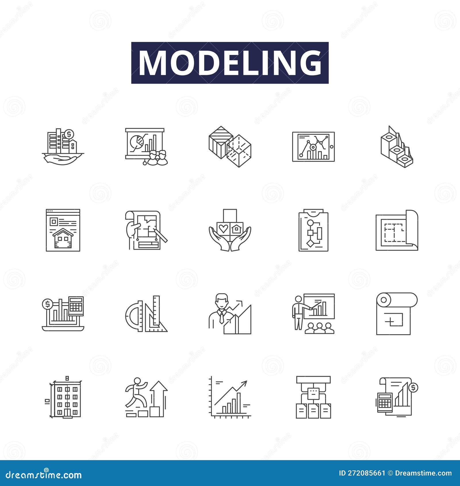 Modeling Line Vector Icons And Signs Modeling Simulation Constructing Shaping Synthesizing