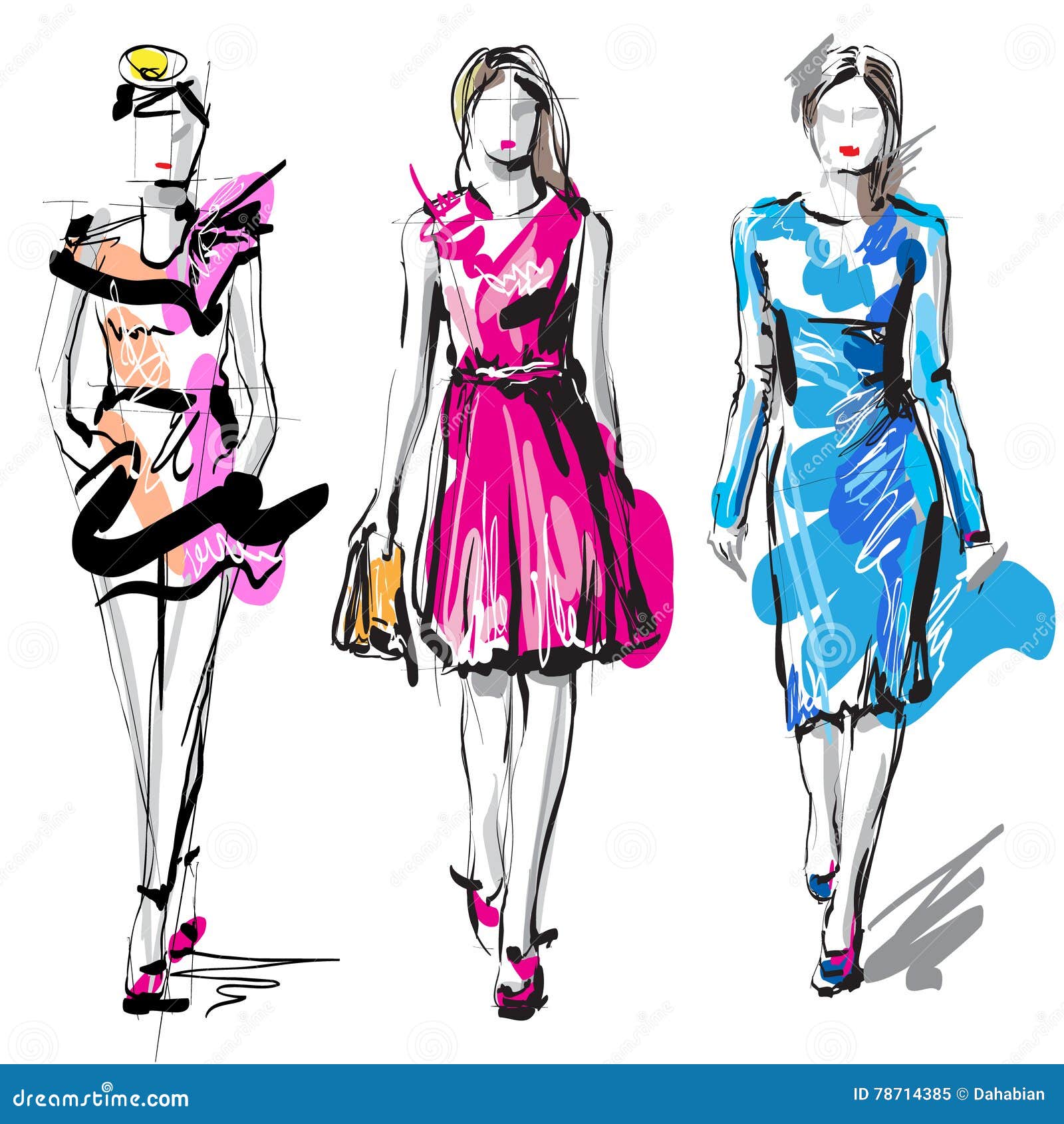 Modelli Di Moda Della Donna Abbozzo Illustrazione Vettoriale ...