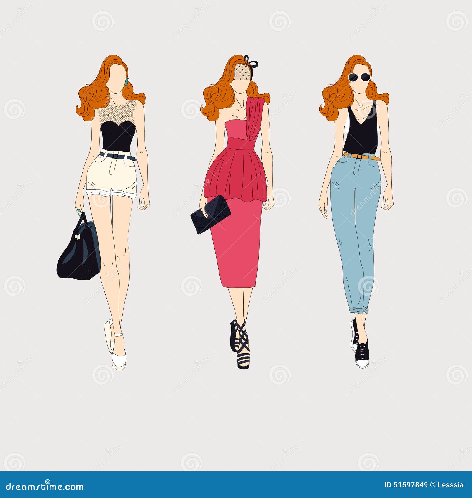 Modelli Di Moda Disegnati a Mano Illustrazione Vettoriale ...