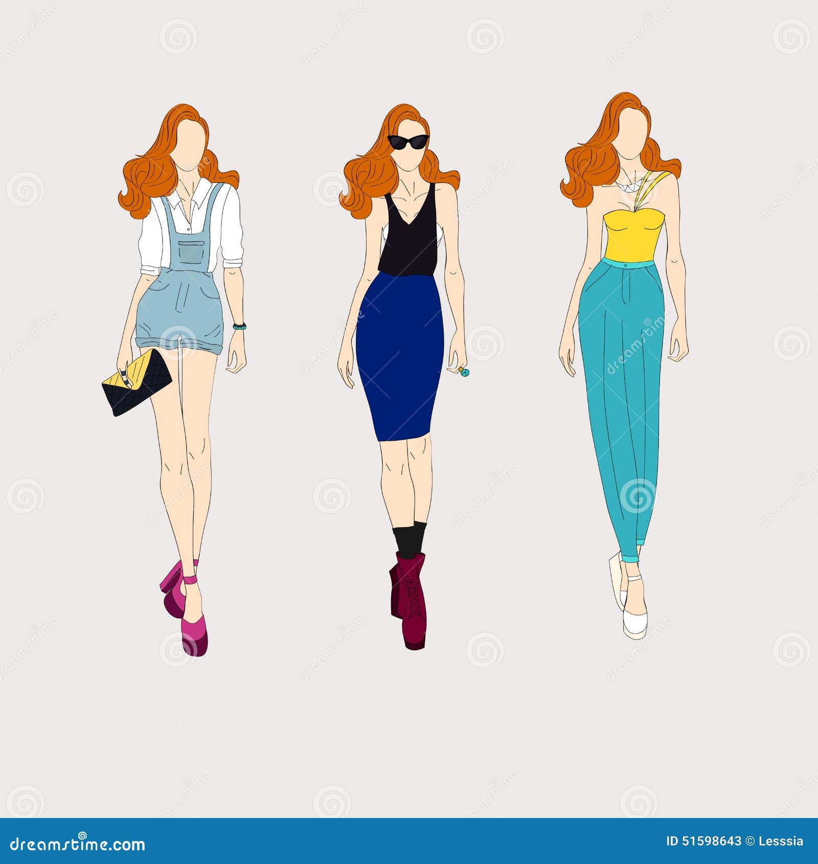 Modelli Di Moda Disegnati a Mano Illustrazione Vettoriale ...