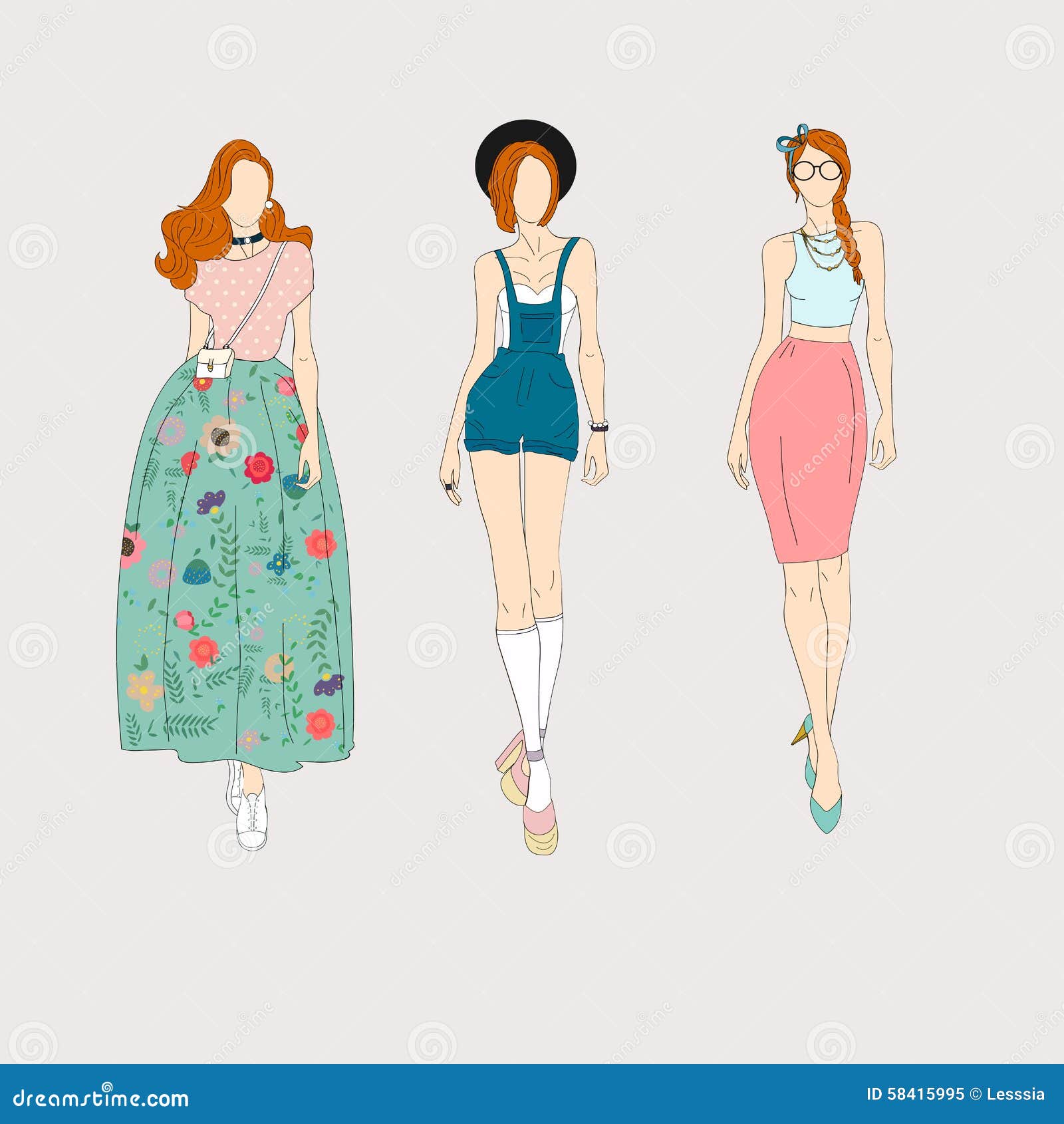 Modelli Di Moda Disegnati a Mano Illustrazione Vettoriale ...