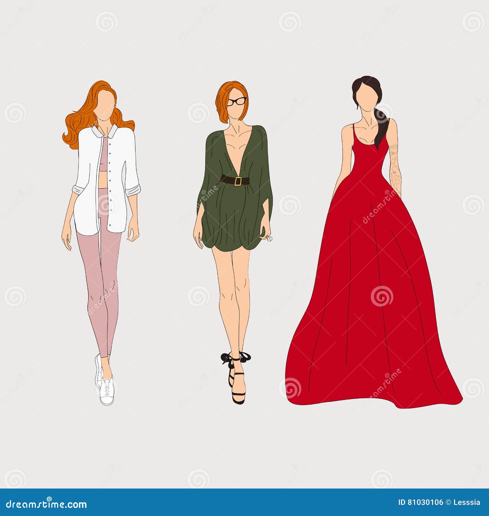 Modelli Di Moda Disegnati a Mano Abbozzo Illustrazione Vettoriale ...