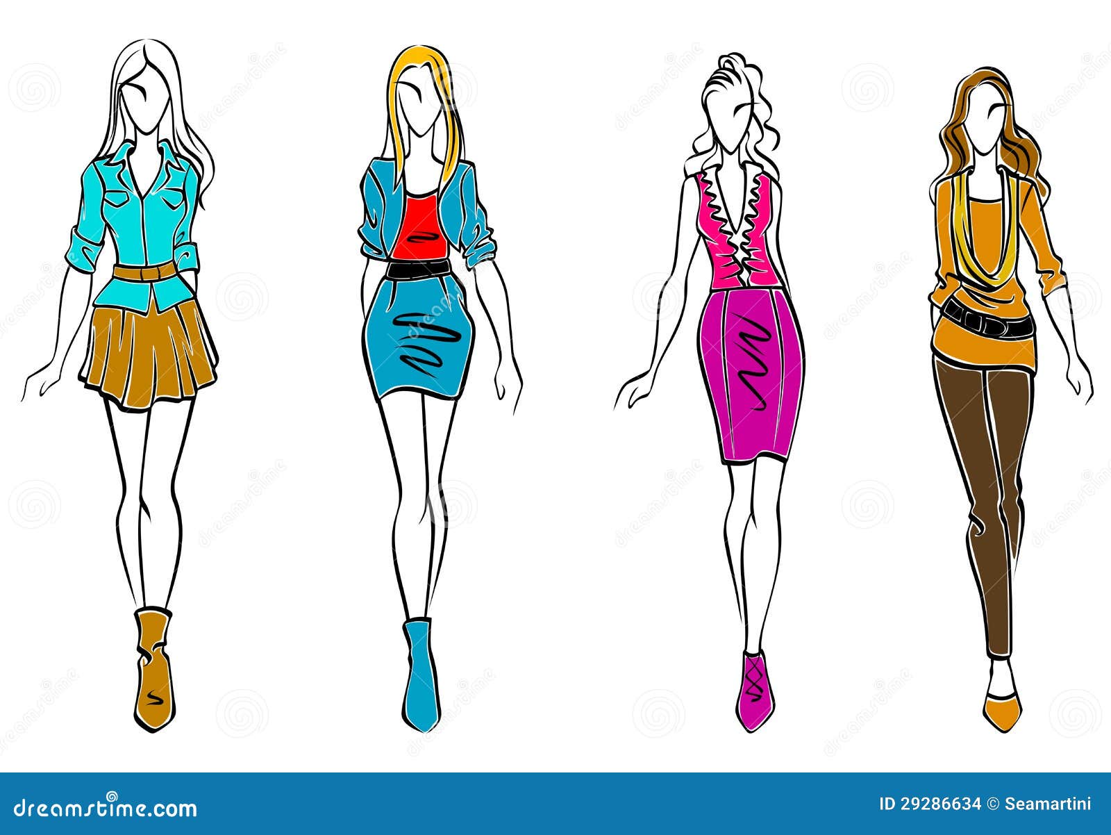 Modelli Di Moda in Vestiti Casuali Illustrazione Vettoriale ...