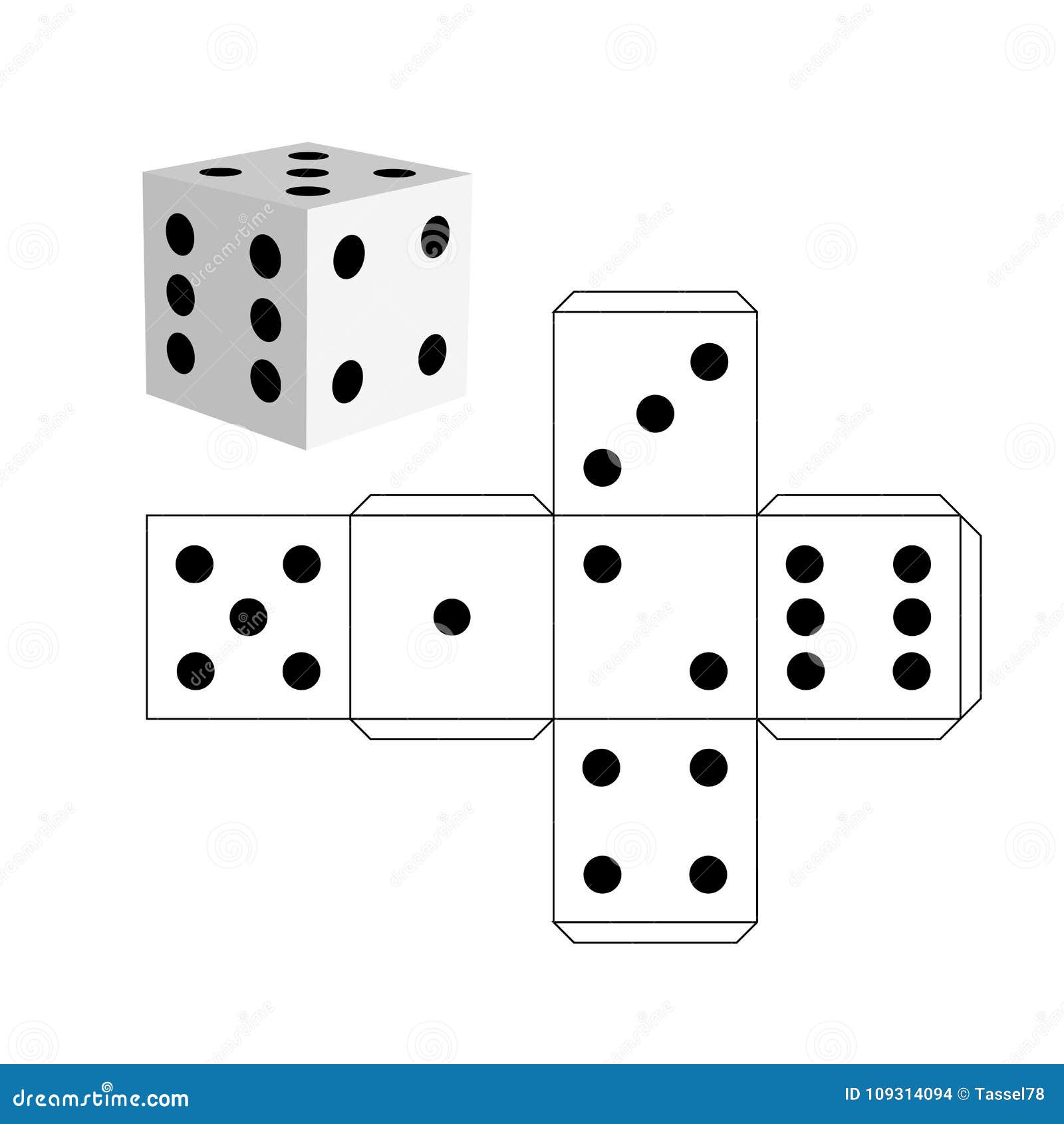 Modello Dei Dadi - Modello Di Un Cubo Bianco Illustrazione Vettoriale ...