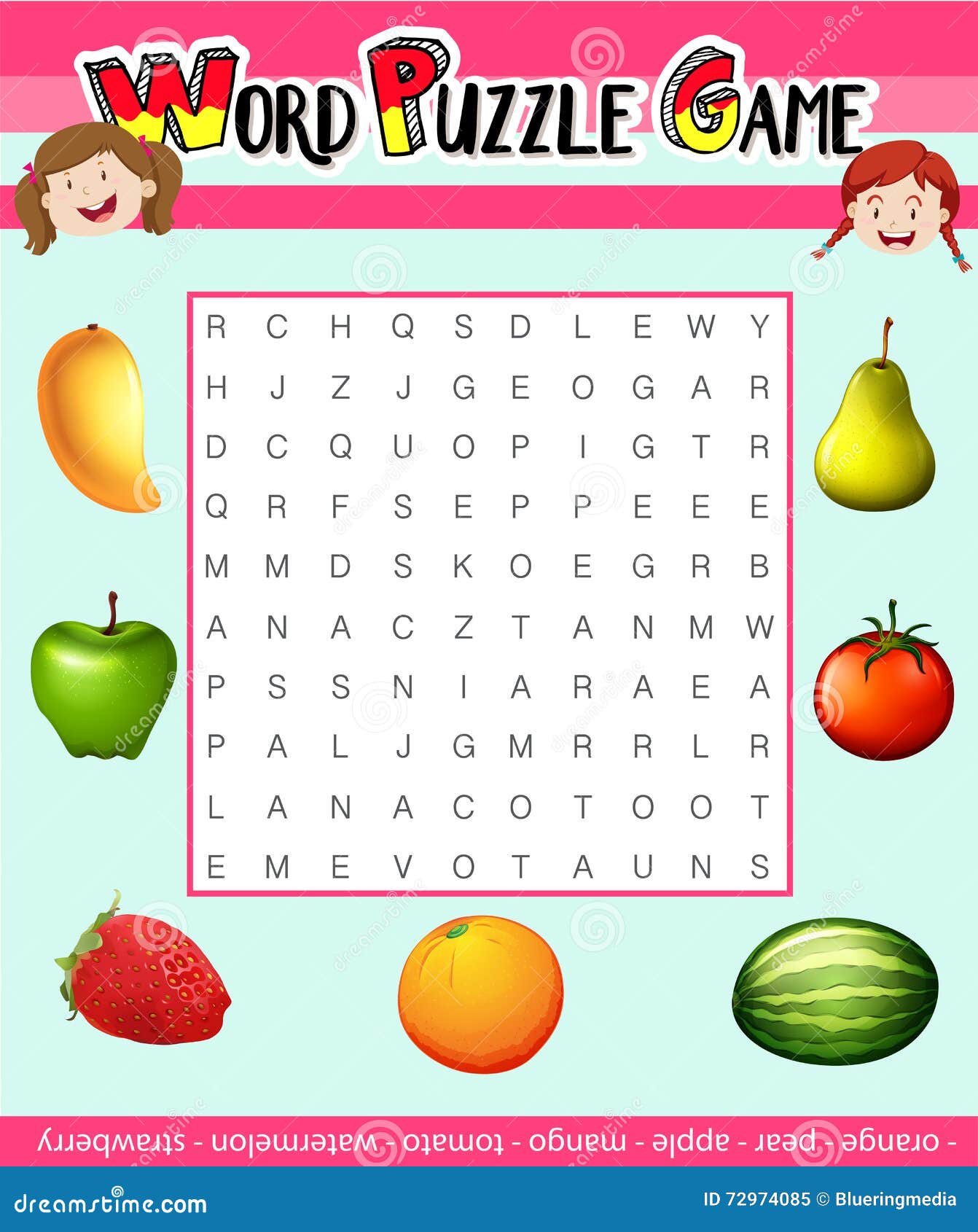 Modello Del Gioco Di Puzzle Di Parola Con Il Tema Della Frutta ... Modello Del Gioco Di Puzzle Di Parola Con Il Tema Della Frutta ...