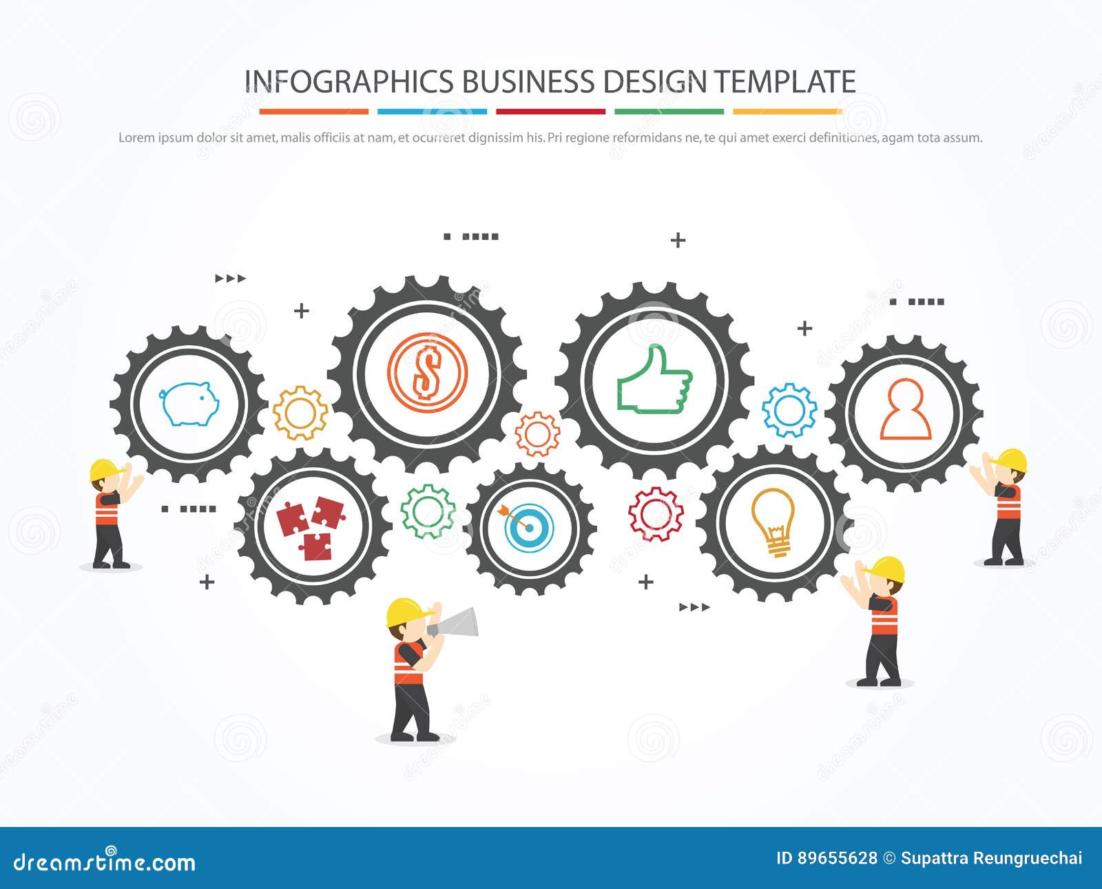 Modello Di Infographic Con L'ingranaggio, Il Lavoratore E Le Icone ...