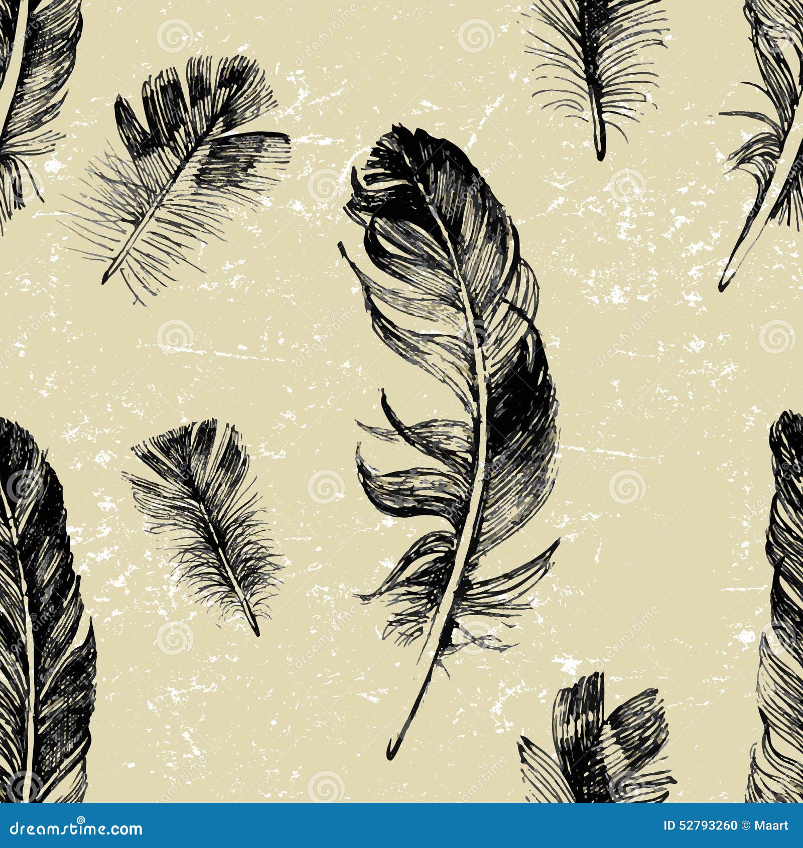 Modello Senza Cuciture Con Le Piume Disegnate a Mano Illustrazione ...