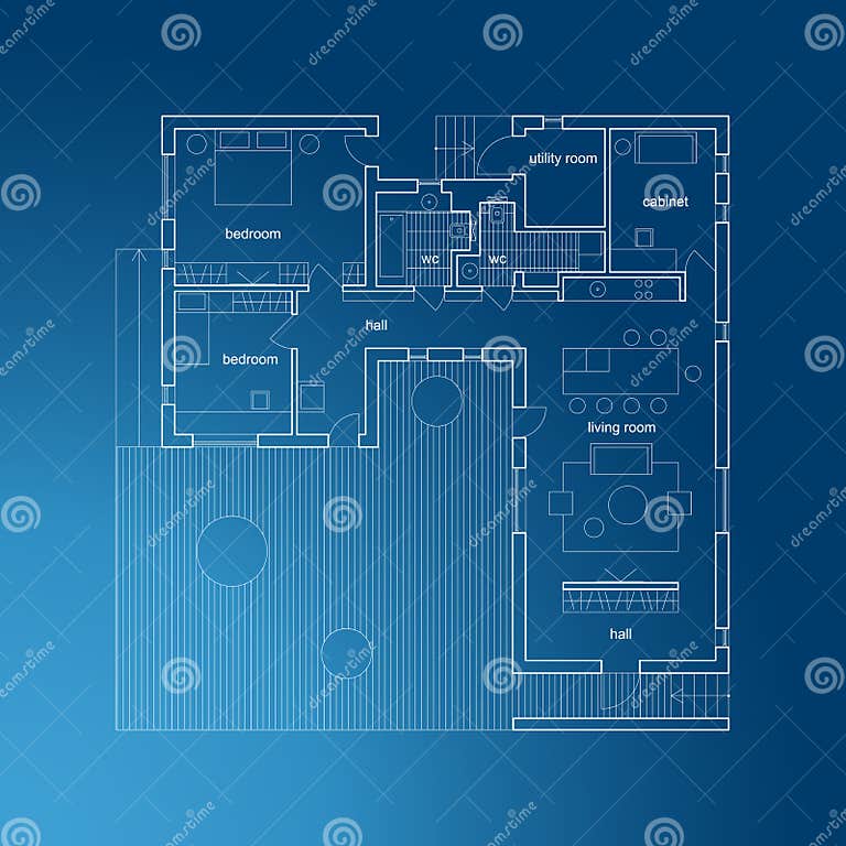 Modelo Arquitetónico Com Plano Ilustração do Vetor - Ilustração de azul ...