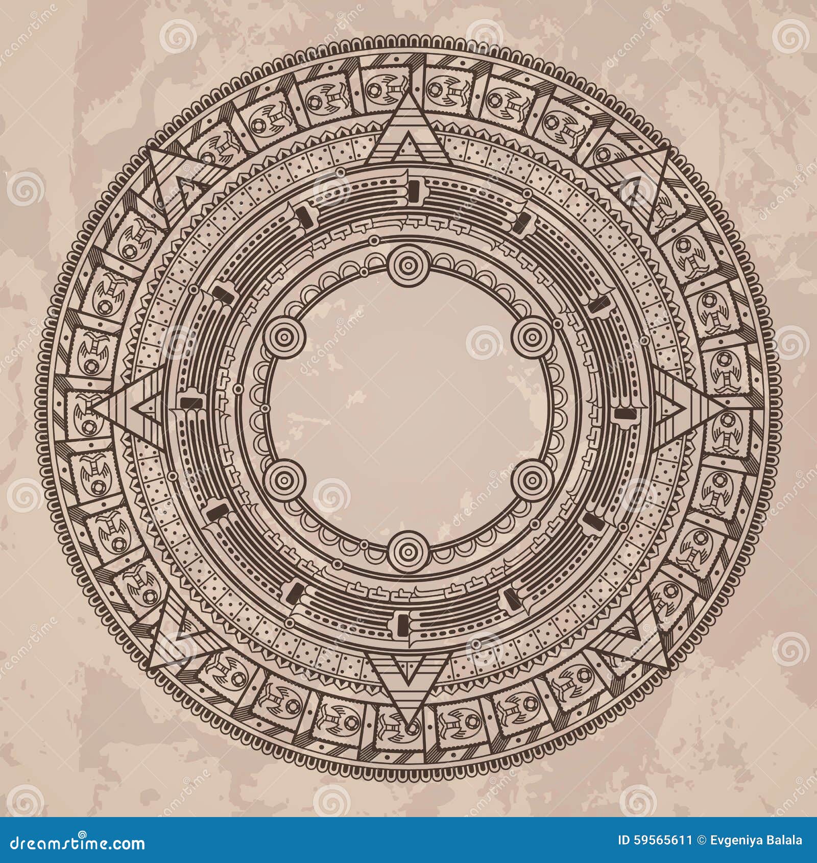 Modelo Circular Del Vector En El Estilo Del Azteca Ilustración del ...