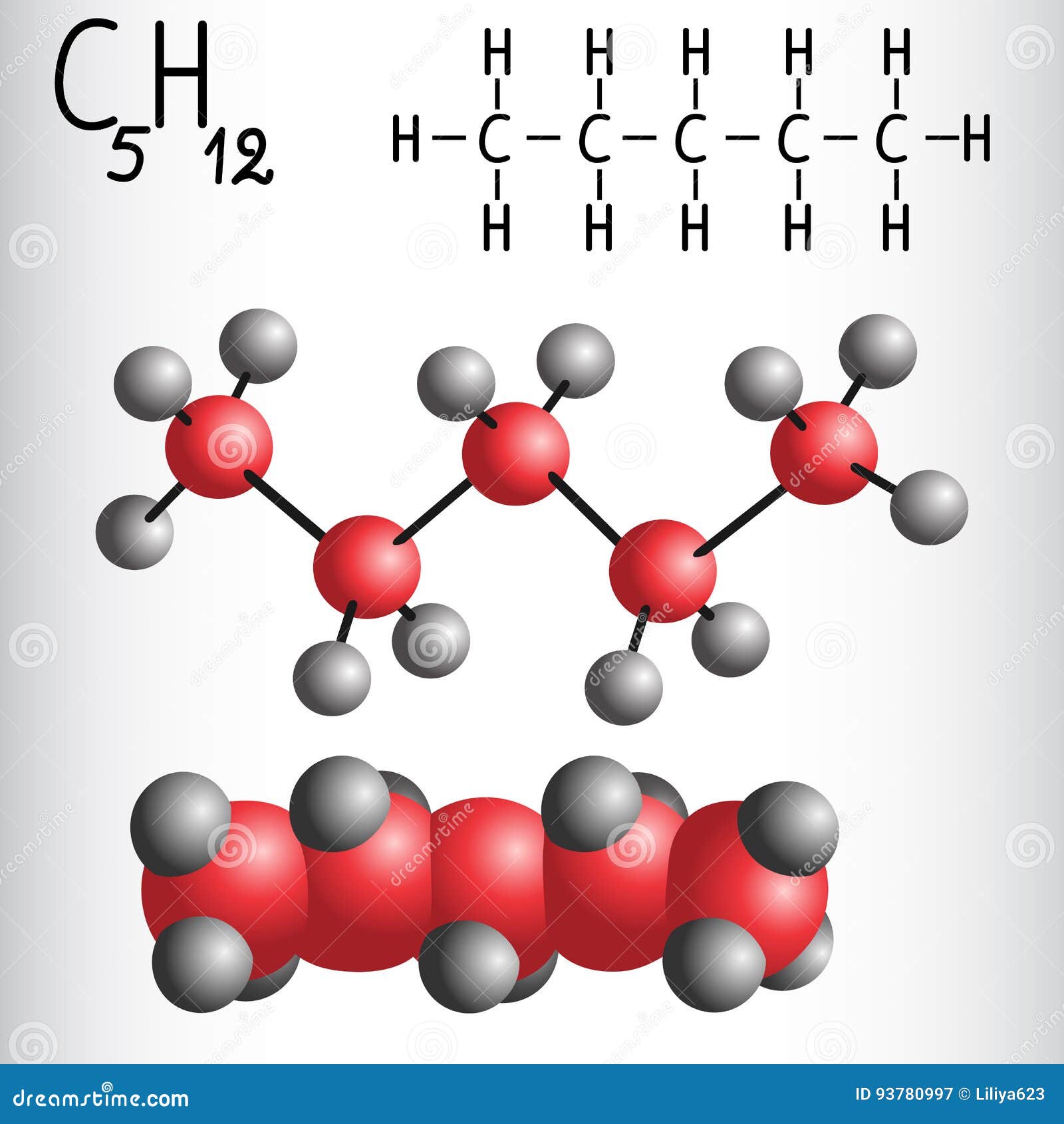 Modelo Da Fórmula Química E Da Molécula Do Pentano C5H12 Ilustração do ...