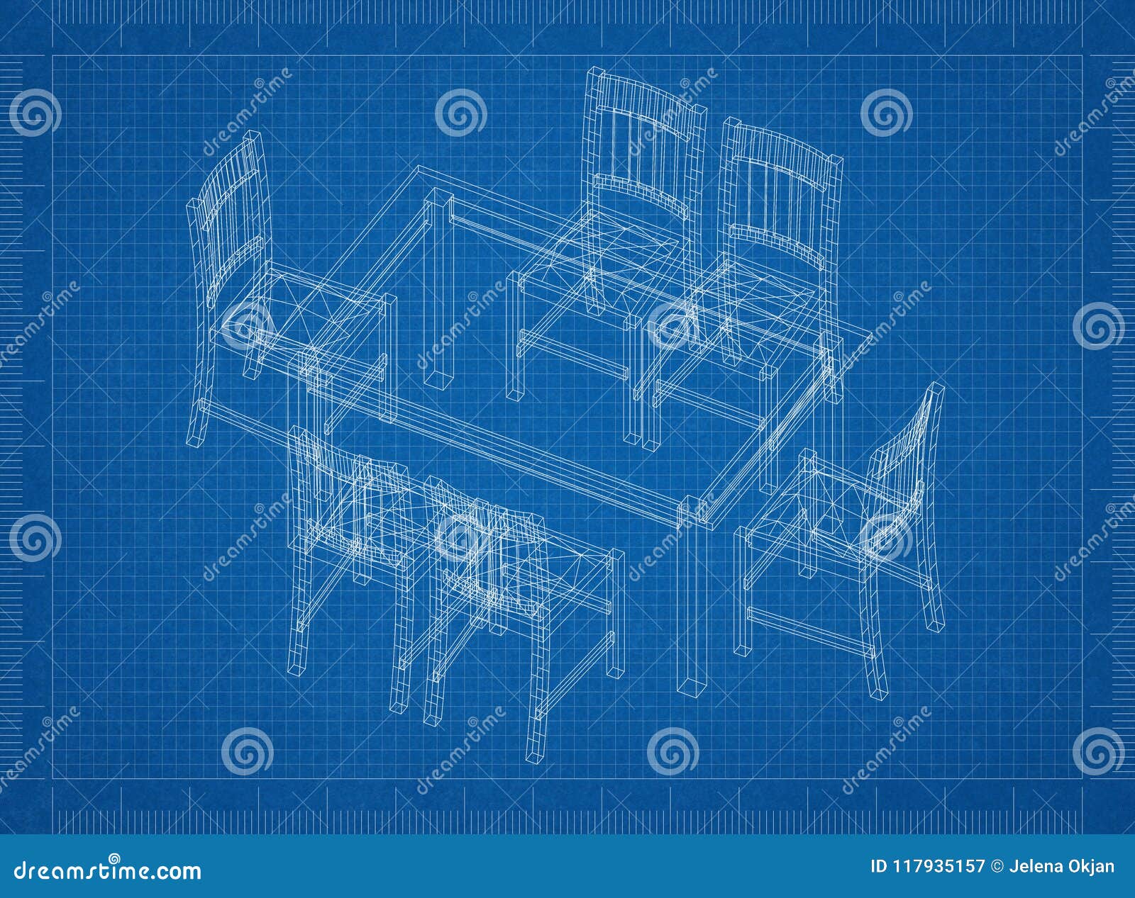 Modelo Da Tabela E Do Arquiteto Das Cadeiras Ilustração Stock ...
