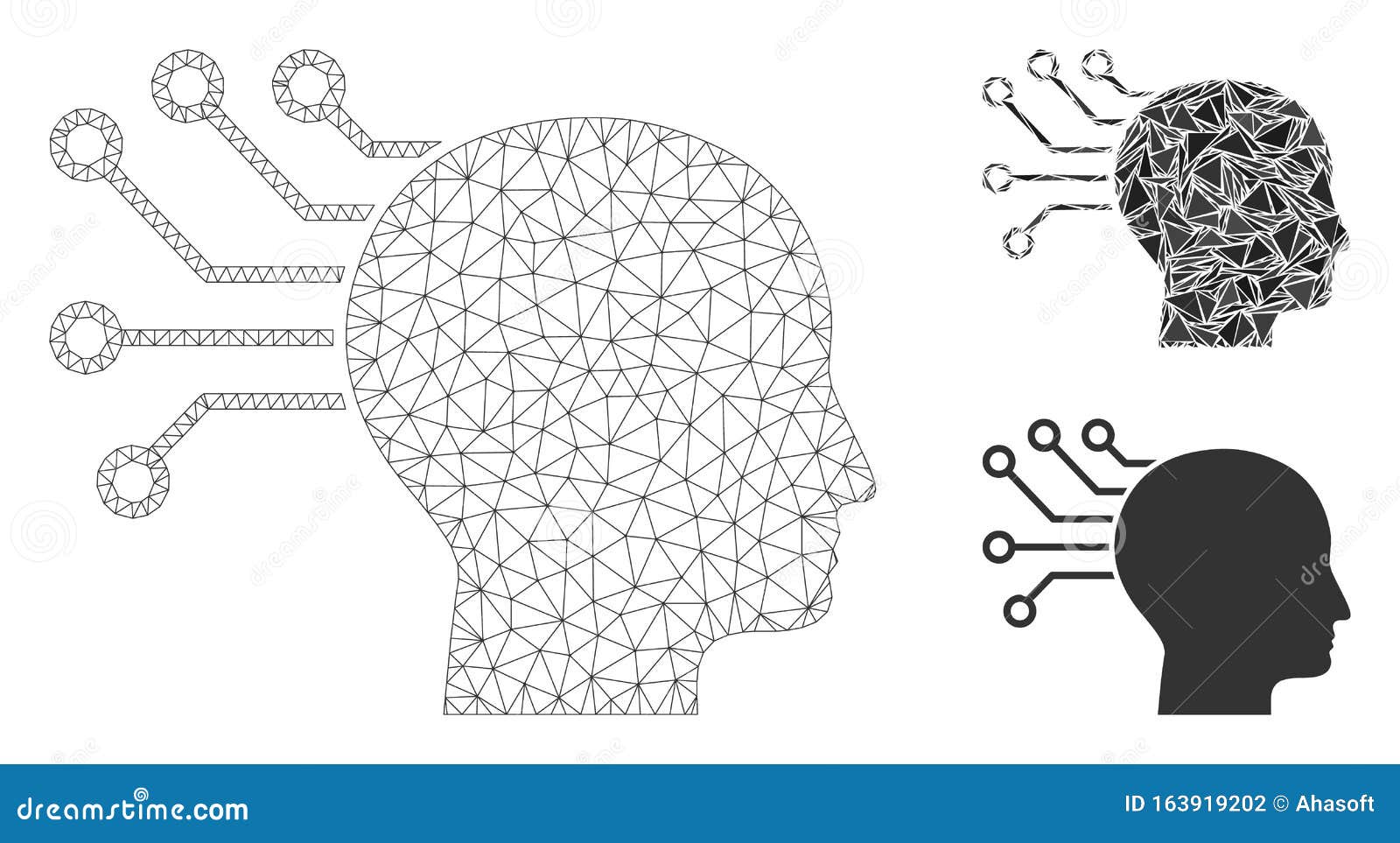 Modelo De Carcasa De Malla De La Interfaz Neural E Icono De Mosaico ...