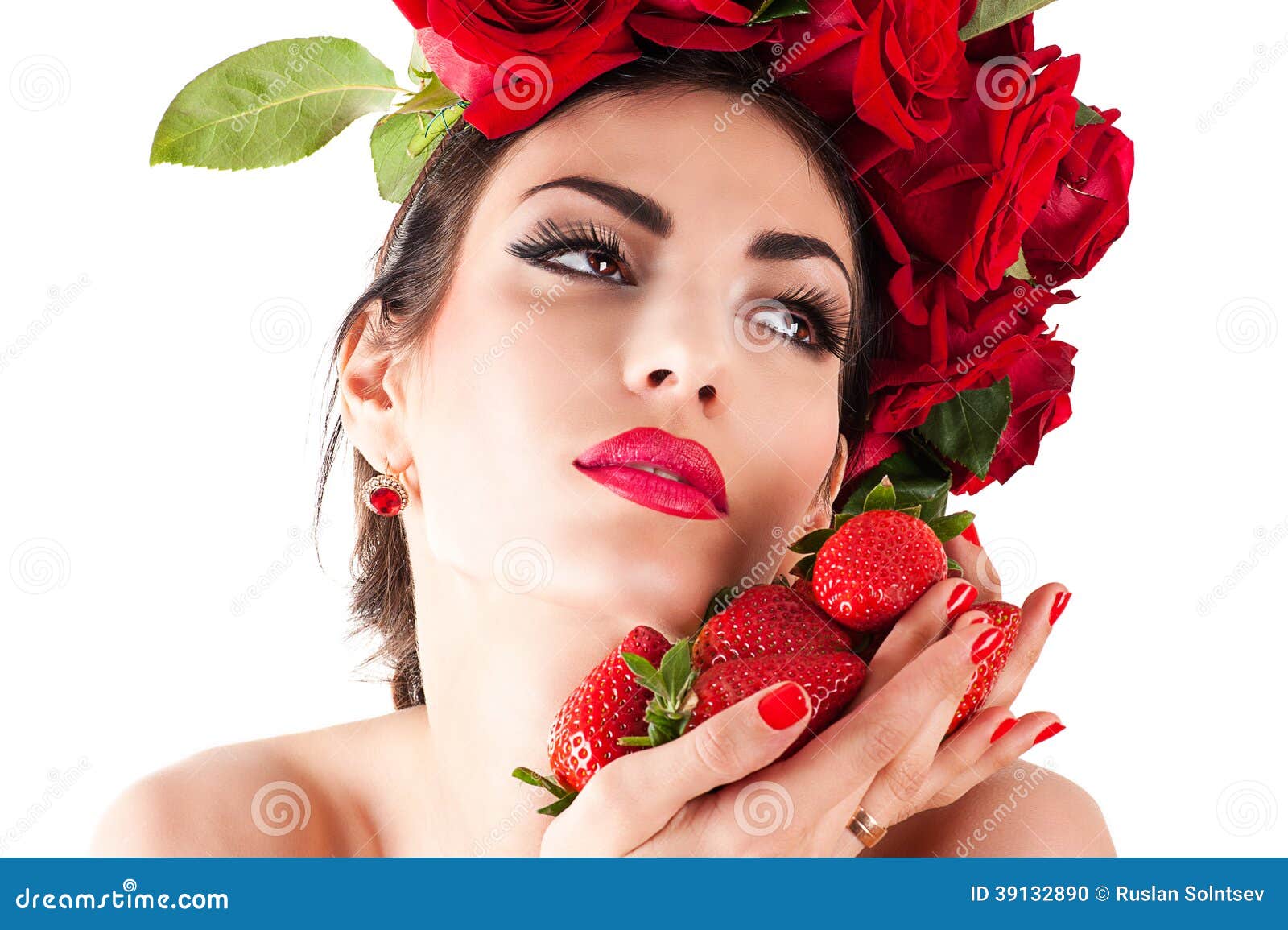 Modelo De Moda Hermoso Con Las Rosas Rojas Foto de archivo - Imagen de ...