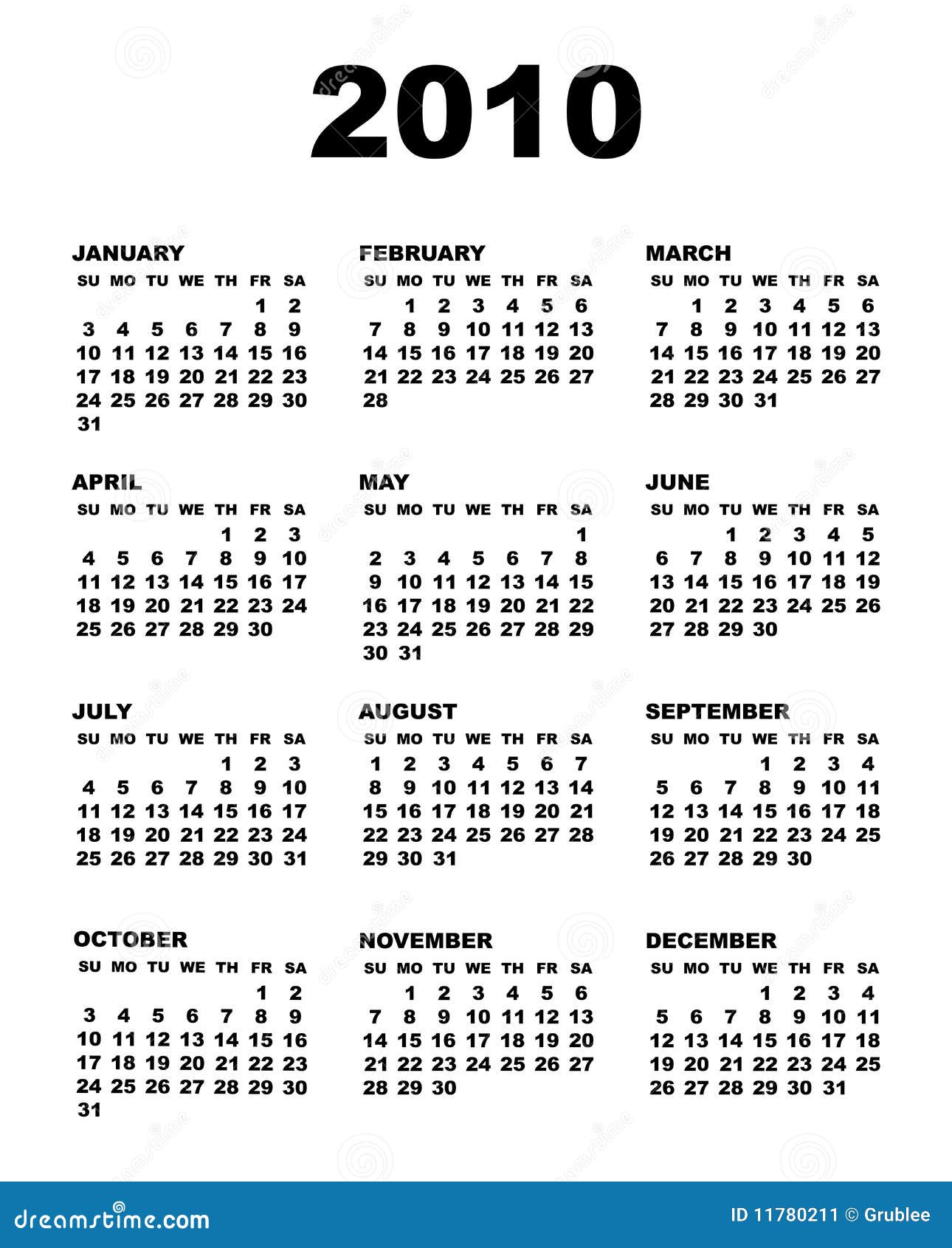 Modelo Del Calendario Del Vector 2010 Ilustración del Vector ...