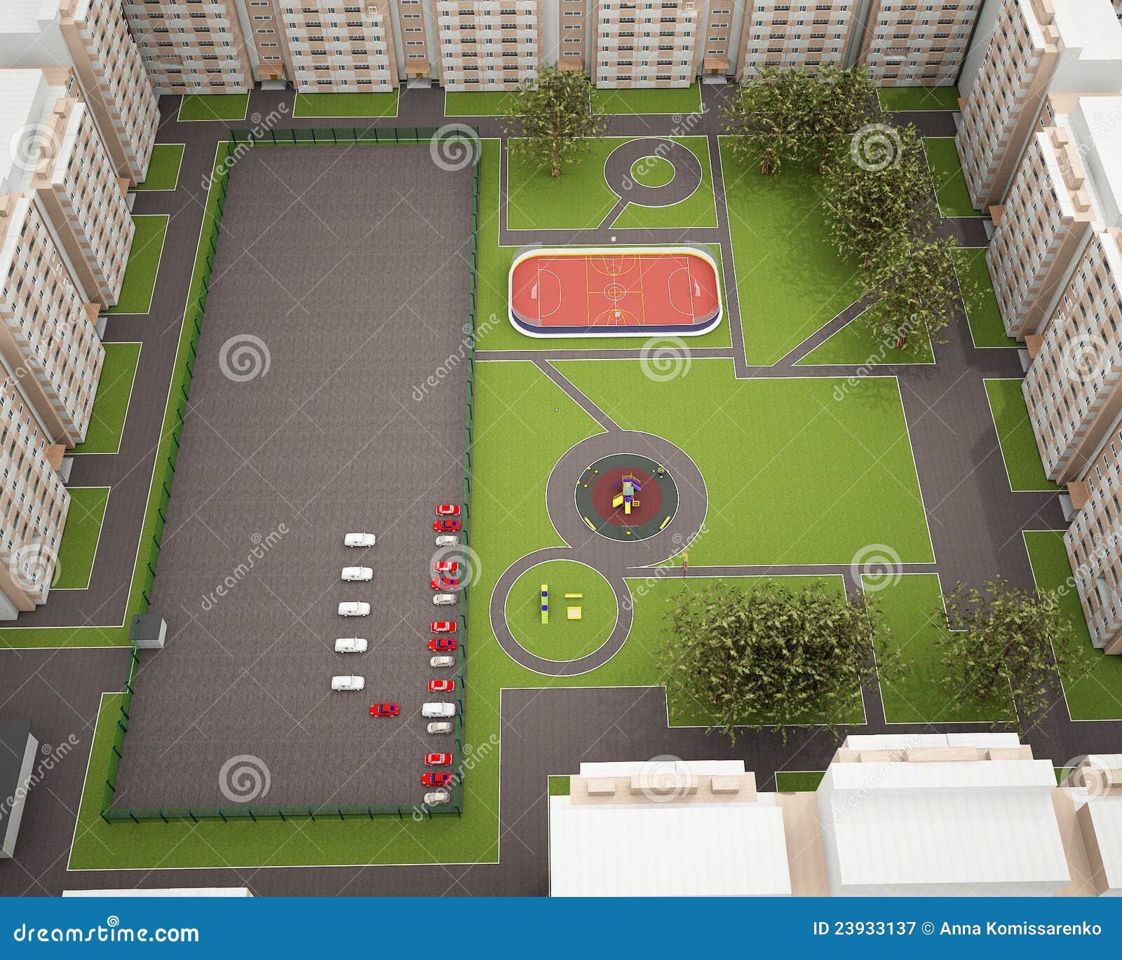 Modelo Del Campo De Deporte 3d Aislada En Blanco Stock de ilustración ...