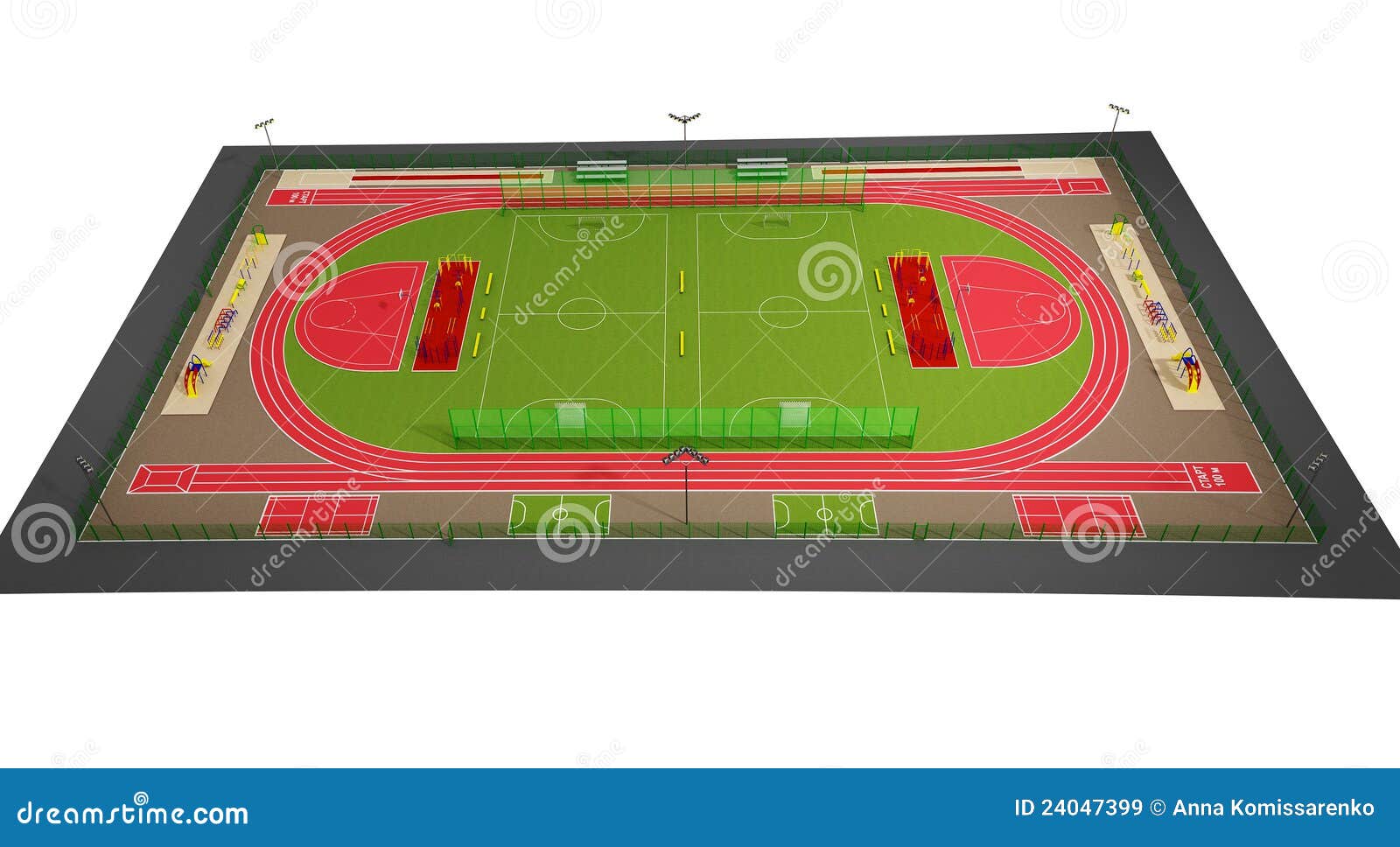 Modelo Del Campo De Deporte 3d Aislada En Blanco Stock de ilustración ...