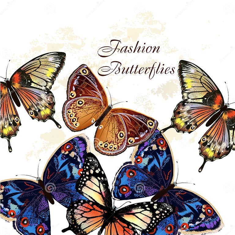 Modelo Del Vector De La Moda Con Las Mariposas Ilustración del Vector ...