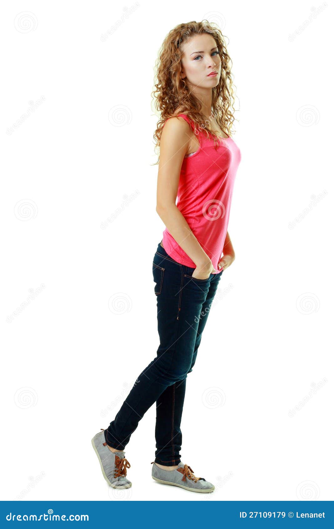 Modelo Delgado En Pantalones Vaqueros Imagen de archivo - Imagen de ...