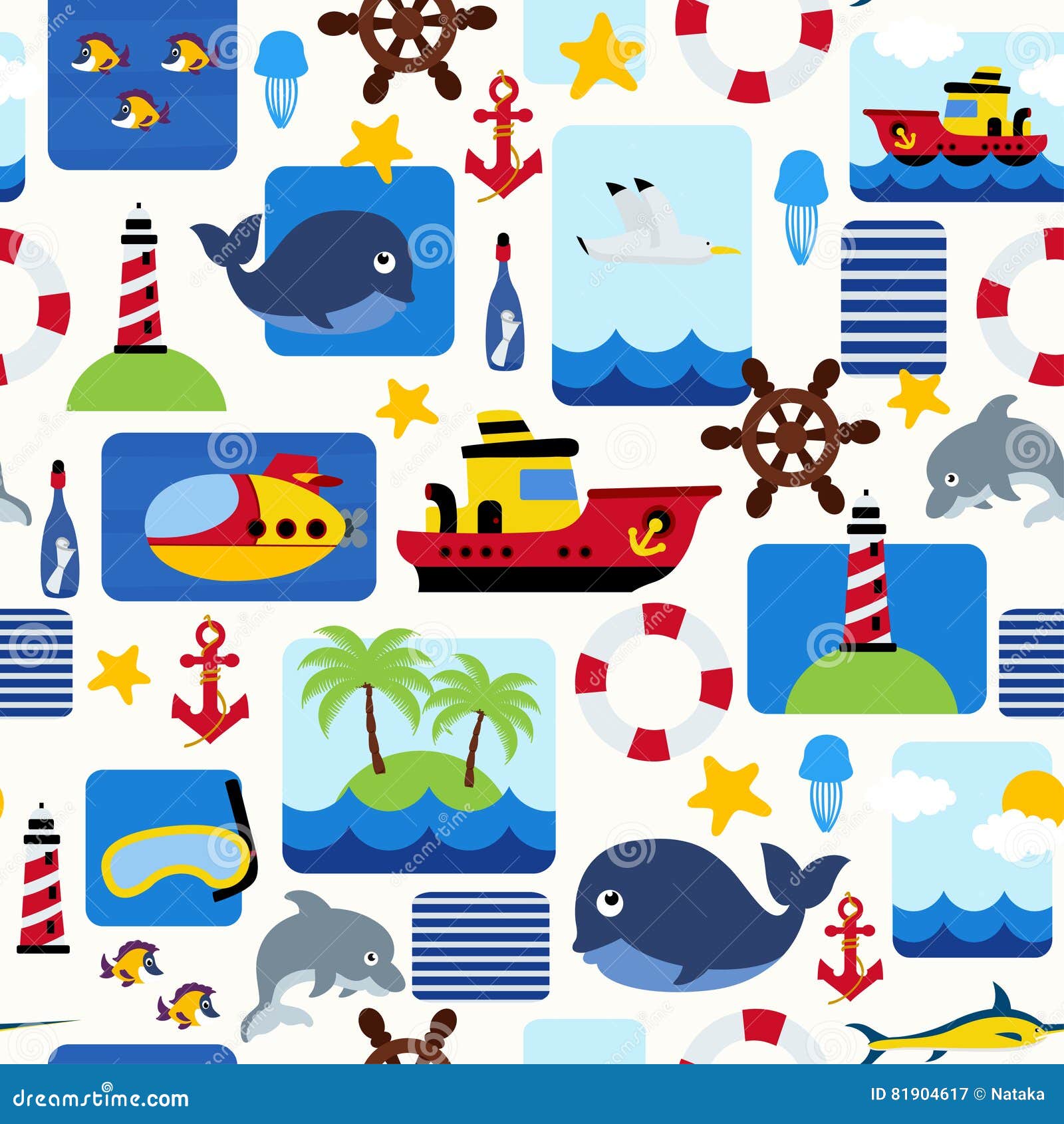 Modelo Inconsútil Con Los Elementos Del Mar Ilustración del Vector ...