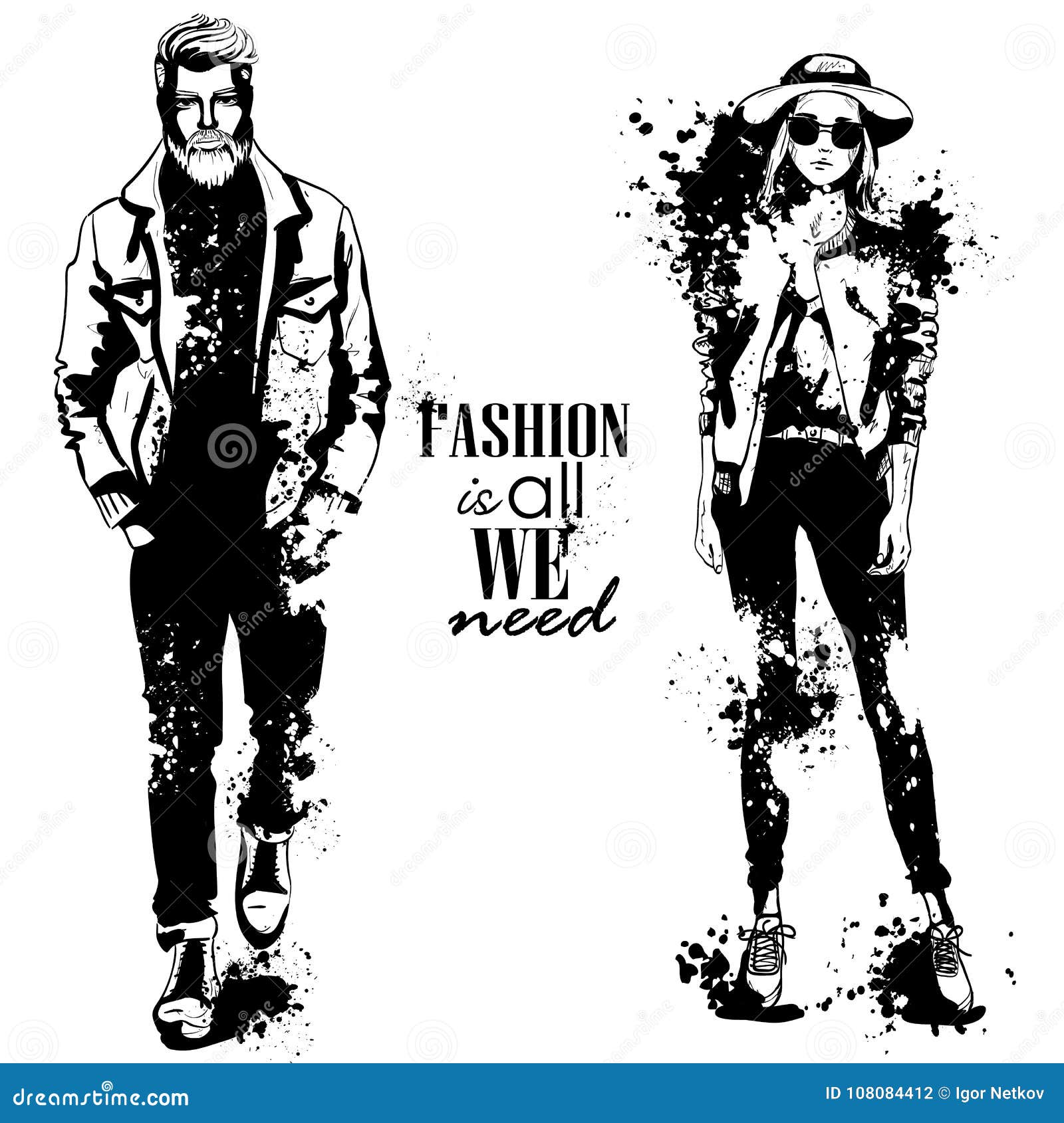 Modelos De Moda De La Mujer Y Del Hombre Del Vector Ilustración del ...