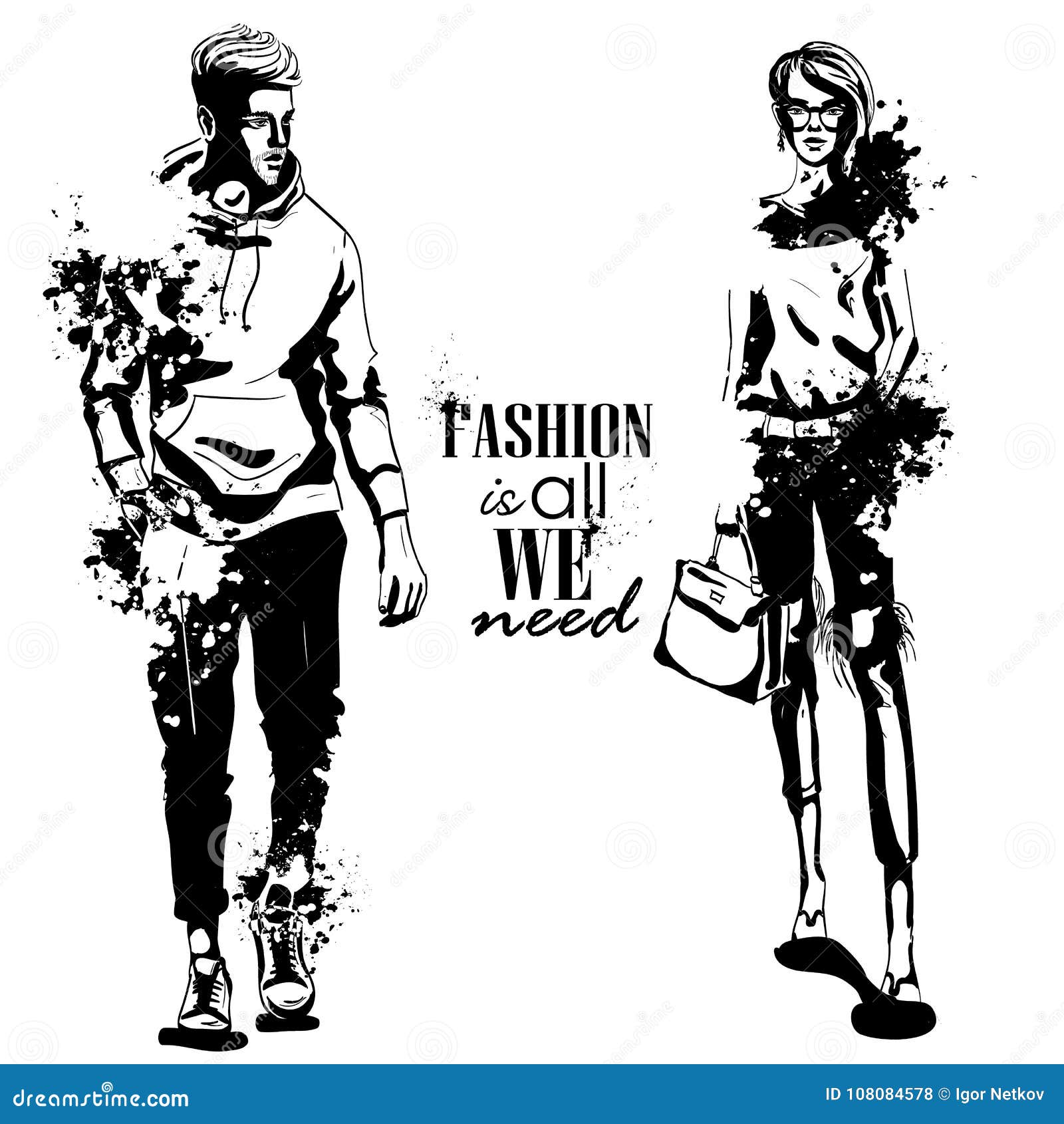 Modelos De Moda De La Mujer Y Del Hombre Del Vector Ilustración del ...