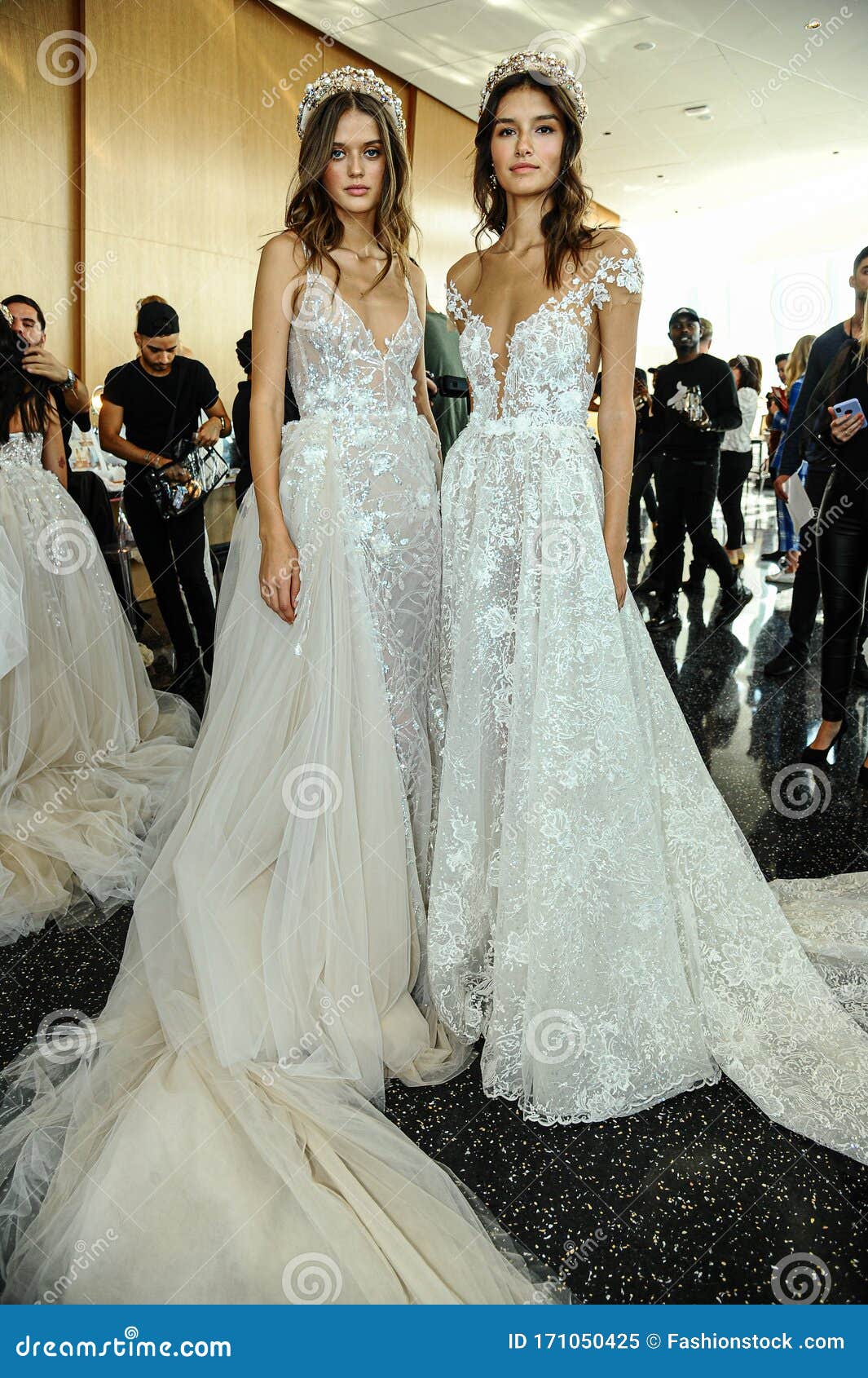 Models Posing Backstage before the Berta Fall 2020 Bridal Runway Show ...